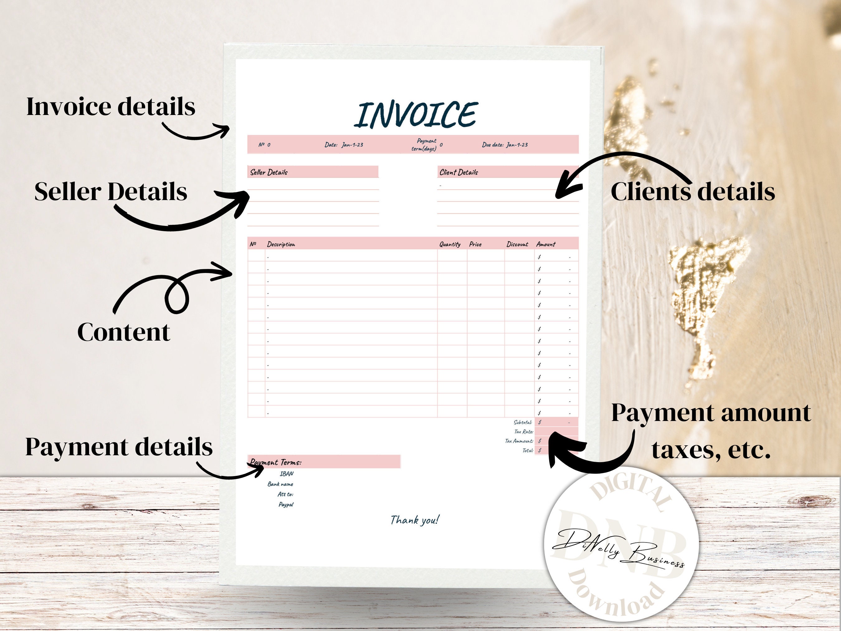 Google Sheet Automated Invoice Template, Pink Small Business Template ...