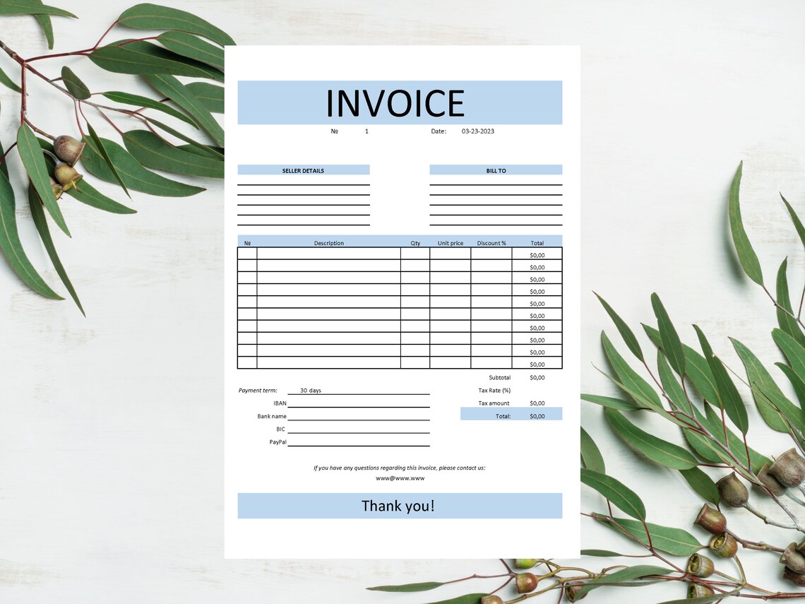 Invoice Template Excel, Excel Invoice Template Spreadsheet, Invoice ...