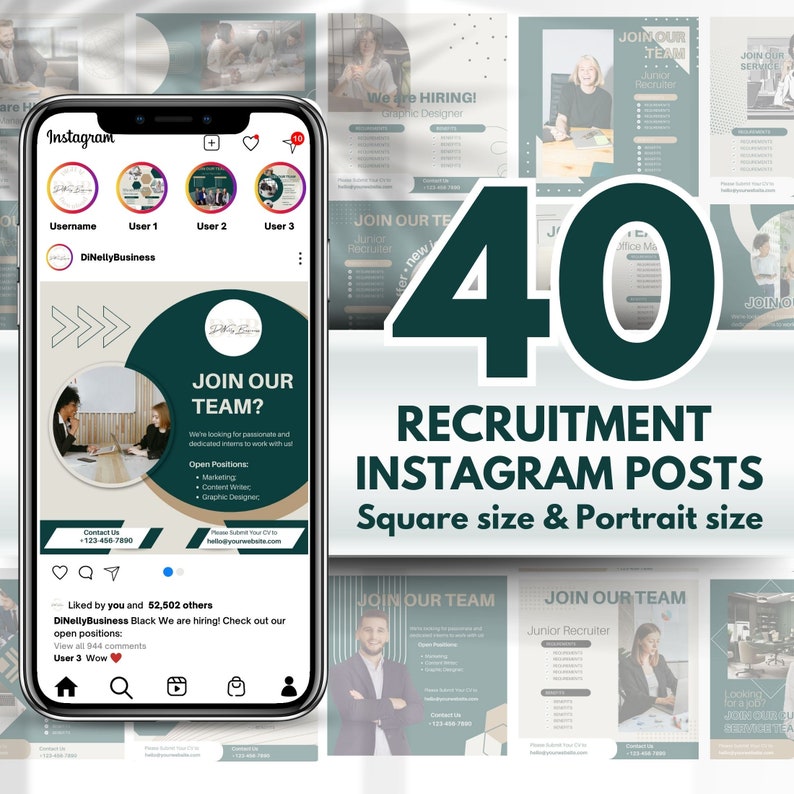 40 Recruitment Instagram Post Templates | Job Offers Instagram Posts ...