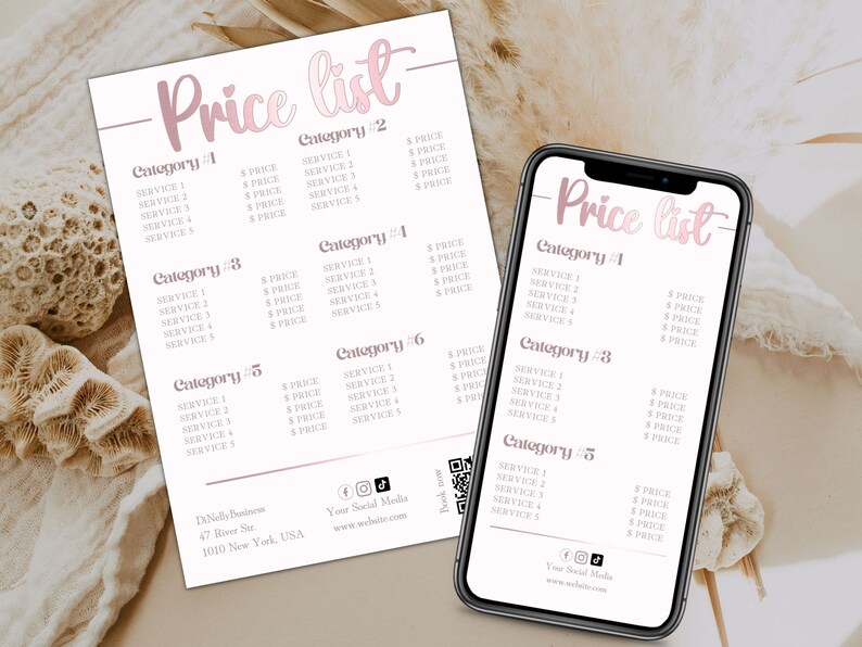 Rose Gold Price List Template, Editable Price List Template Canva ...