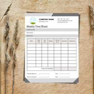 Printable Employee Time Sheet, Weekly Time Tracker, Working Hours ...