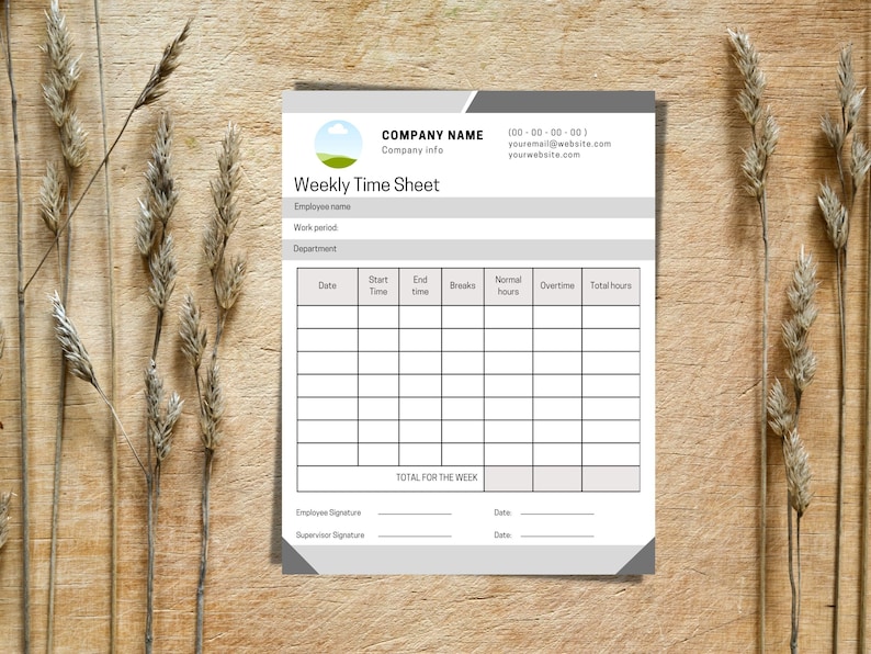 Printable Employee Time Sheet, Weekly Time Tracker, Working Hours ...