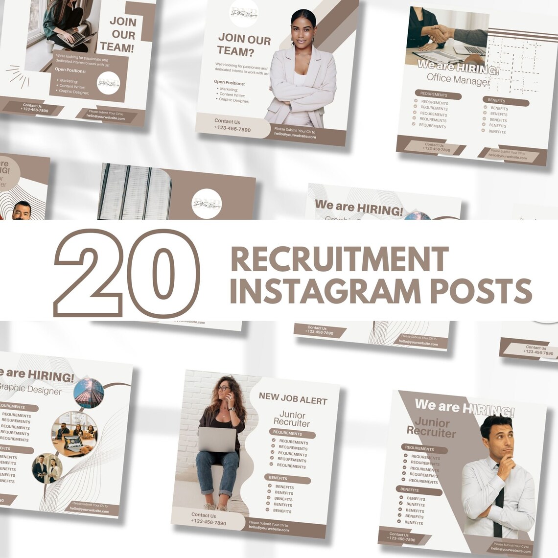 20 Boho Recruitment Instagram Post Templates | HR Agency Social Media ...