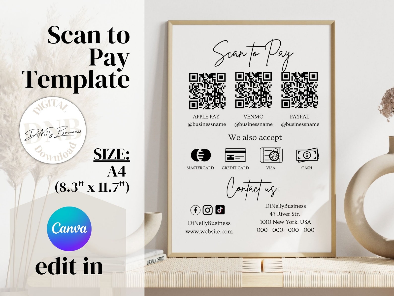 Minimalistic Scan to Pay Canva Template, Editable QR Scan to Pay Canva ...