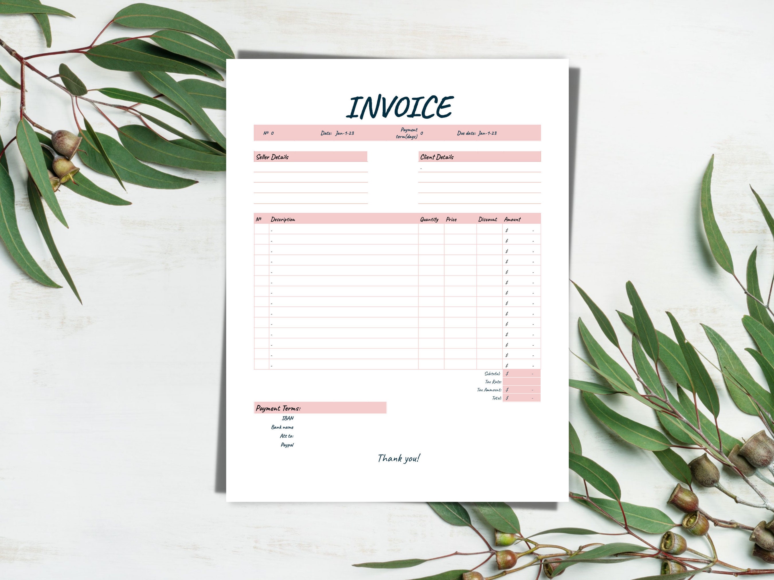 Google Sheet Automated Invoice Template, Pink Small Business Template ...
