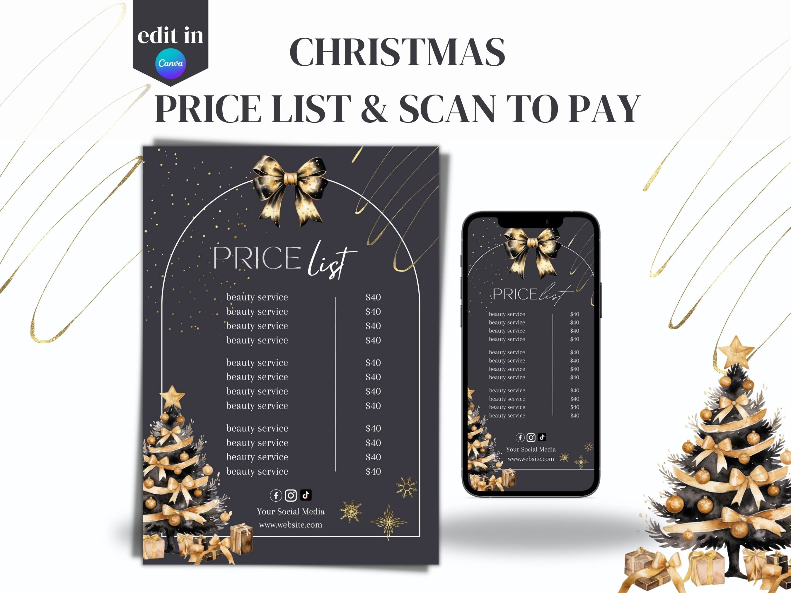 Black and Gold Christmas Price List, Christmas Salon Price List ...