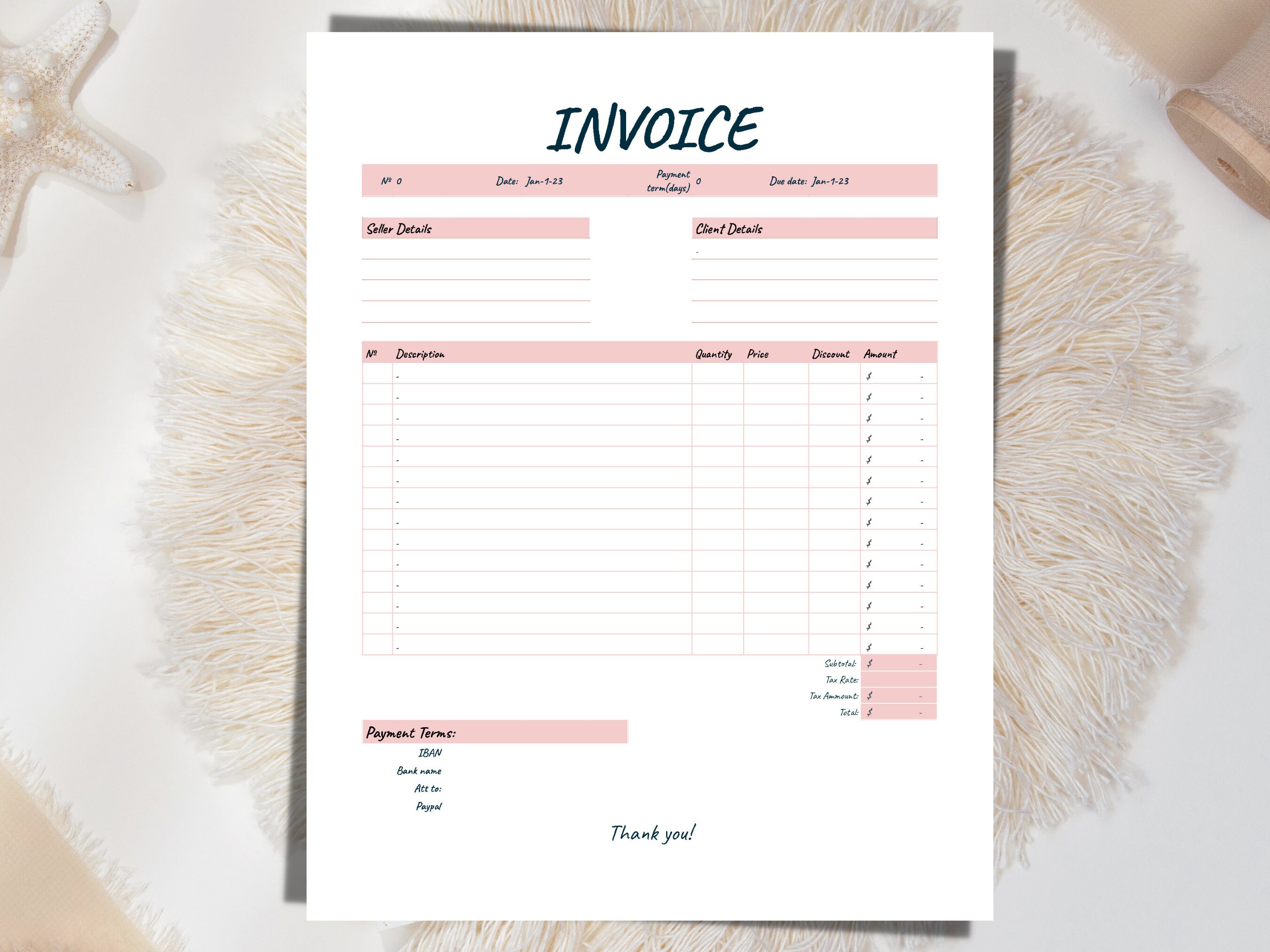 Google Sheet Automated Invoice Template, Pink Small Business Template ...