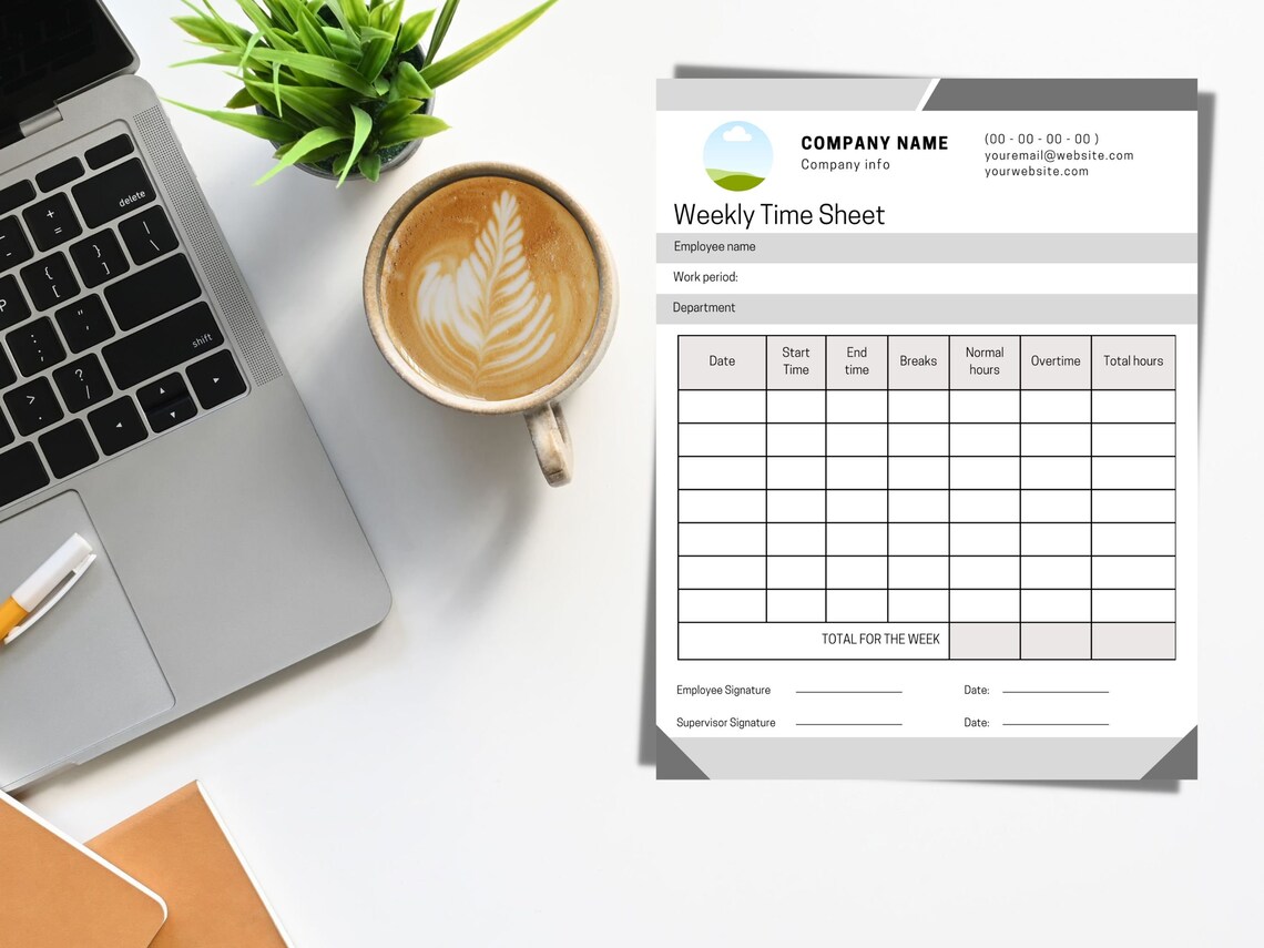Printable Employee Time Sheet, Weekly Time Tracker, Working Hours ...