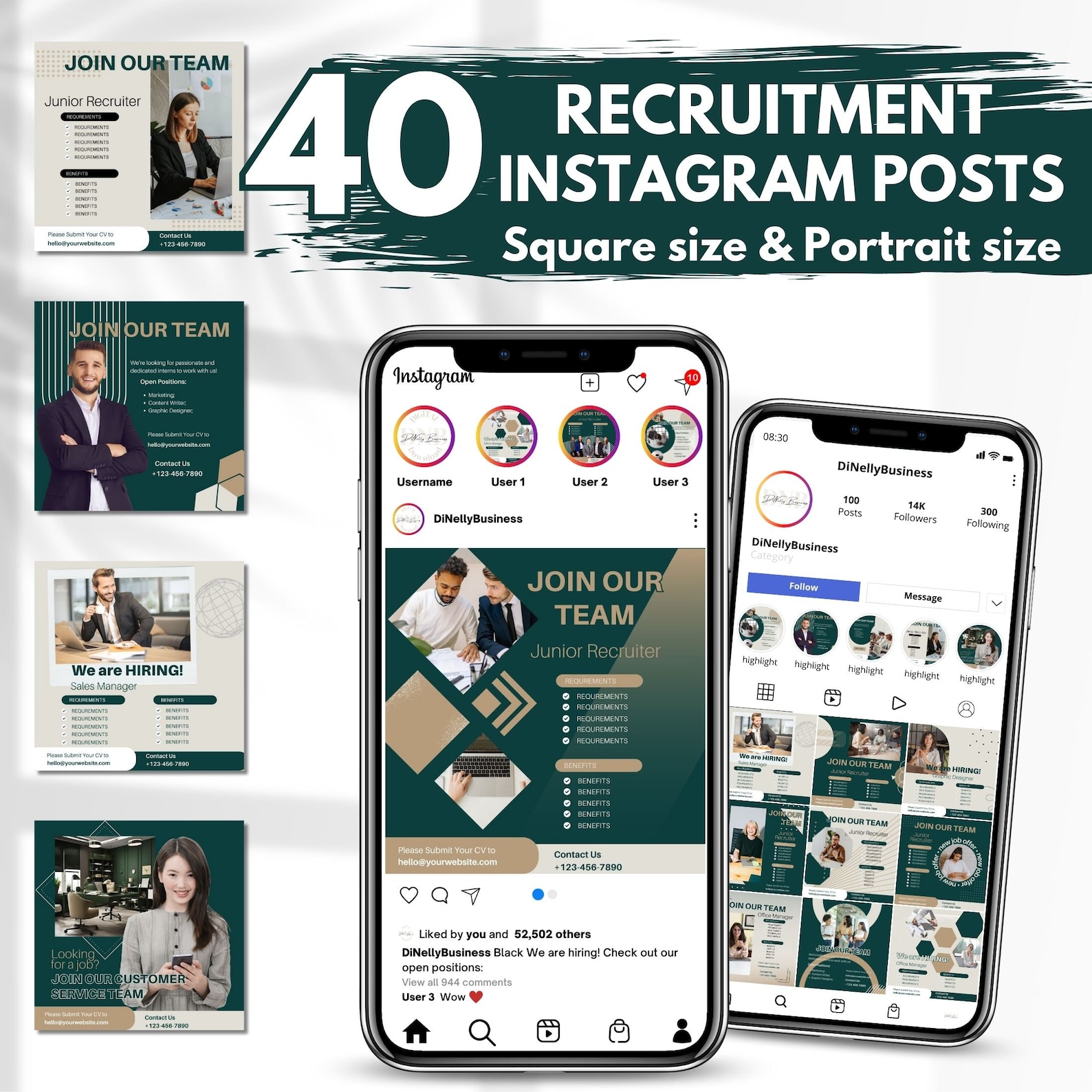 40 Recruitment Instagram Post Templates | Job Offers Instagram Posts ...