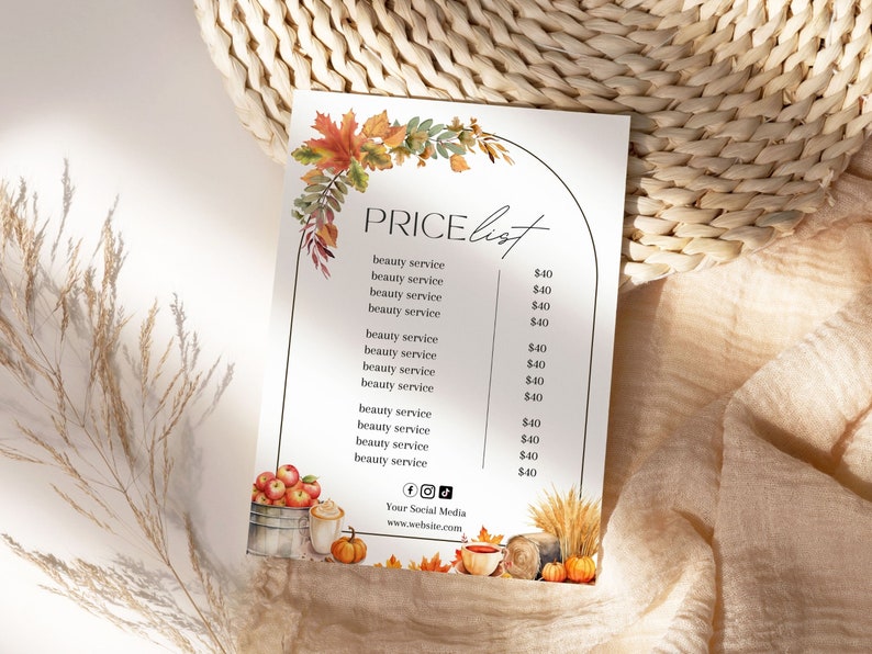 Autumn Price List and Scan to Pay Template, Fall Templates, EDITABLE ...