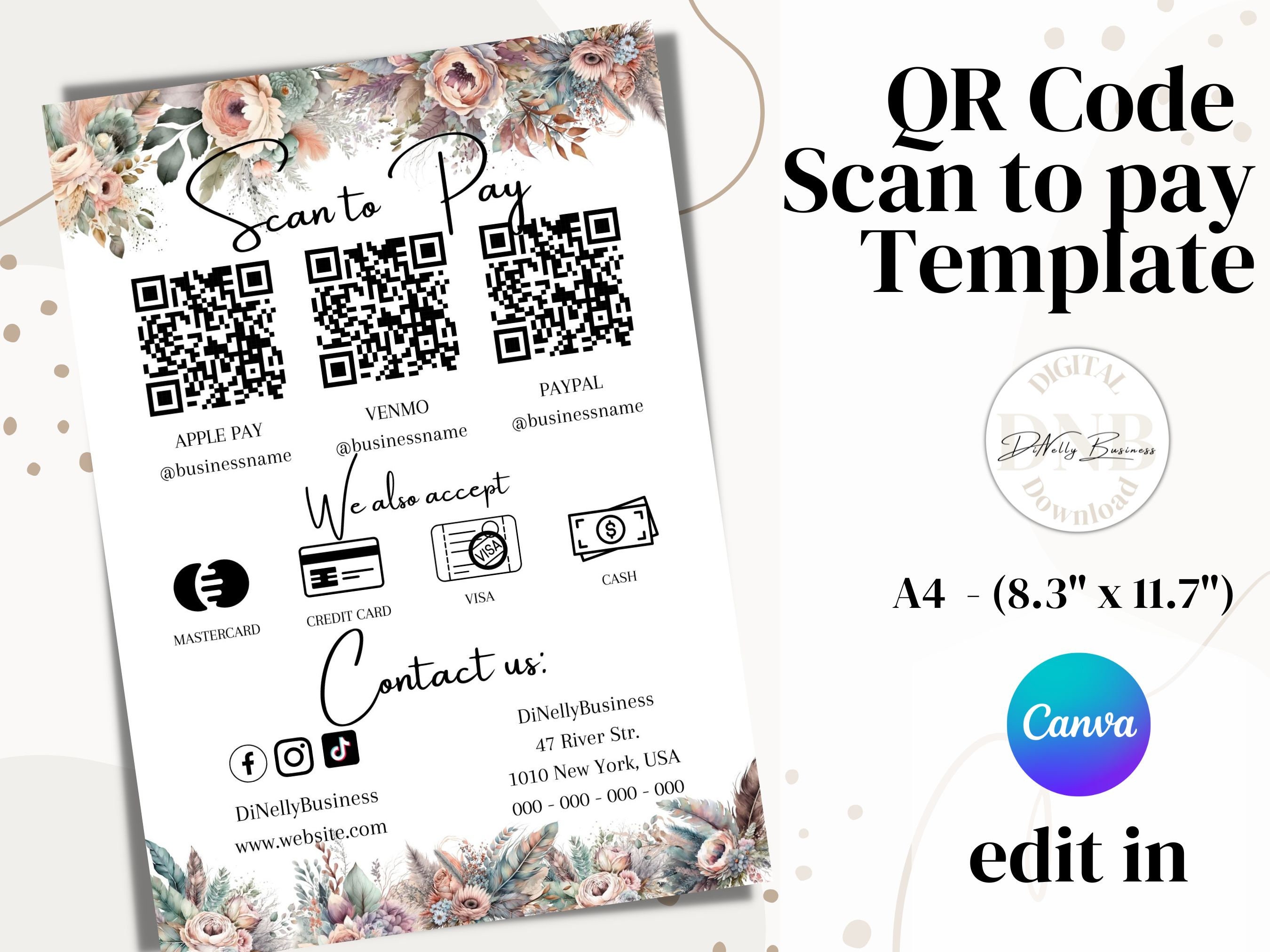 Boho Floral QR Code Scan to Pay Template QR Code Payments - Etsy