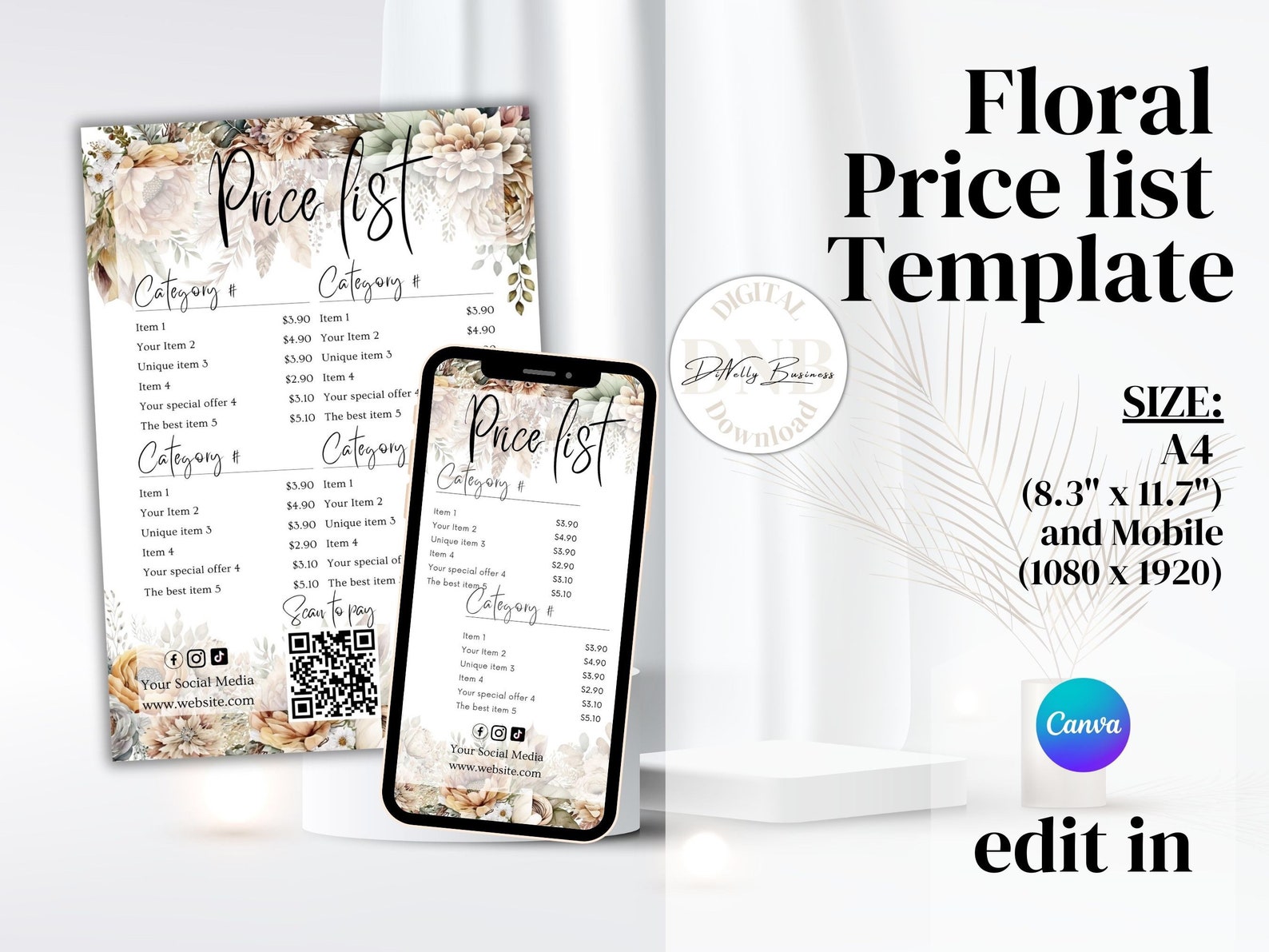 Floral Price List Template, Instagram Story Price List, Salon Price ...