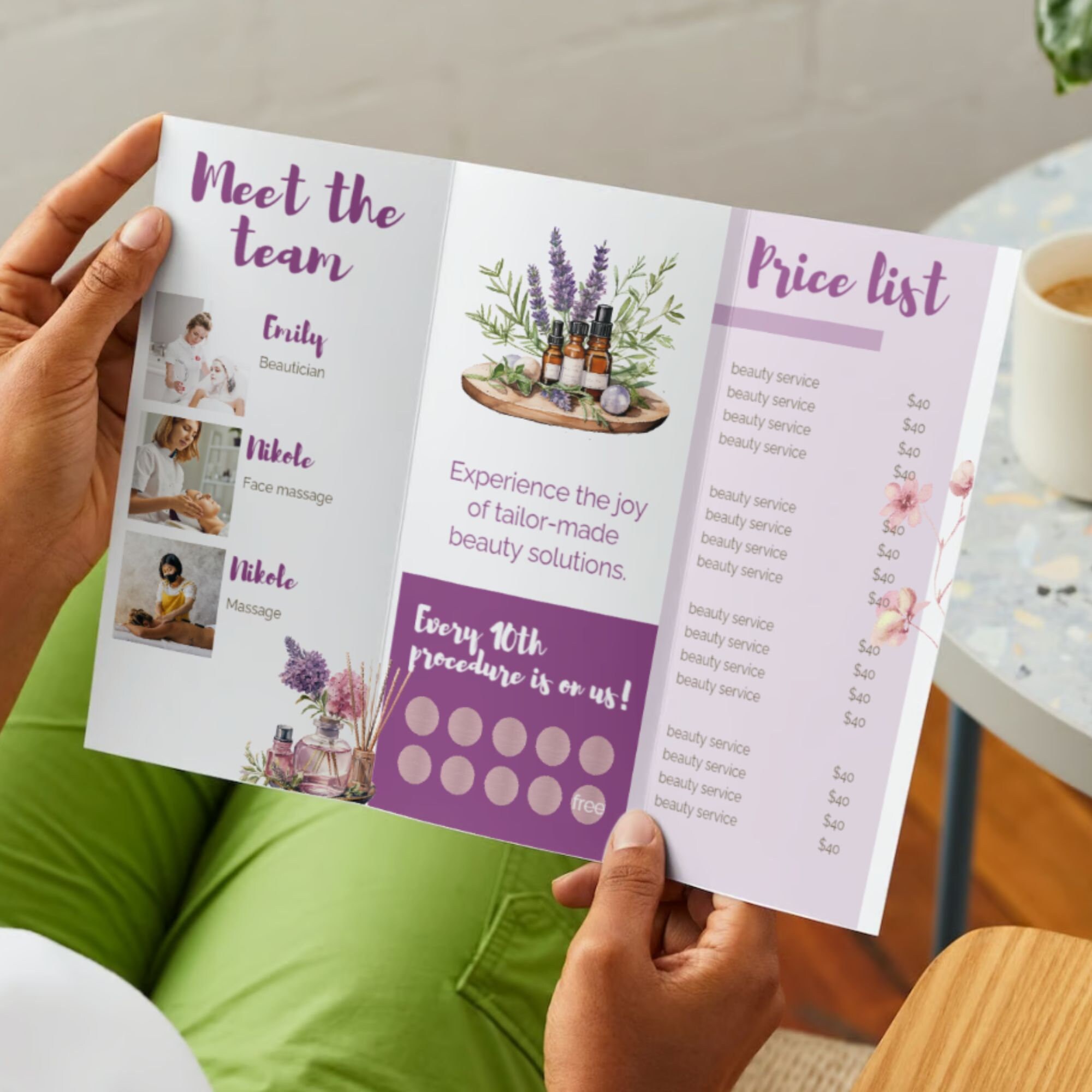 Trifold Spa Salon Brochure, Editable Massage Therapy Booklet, Beauty ...