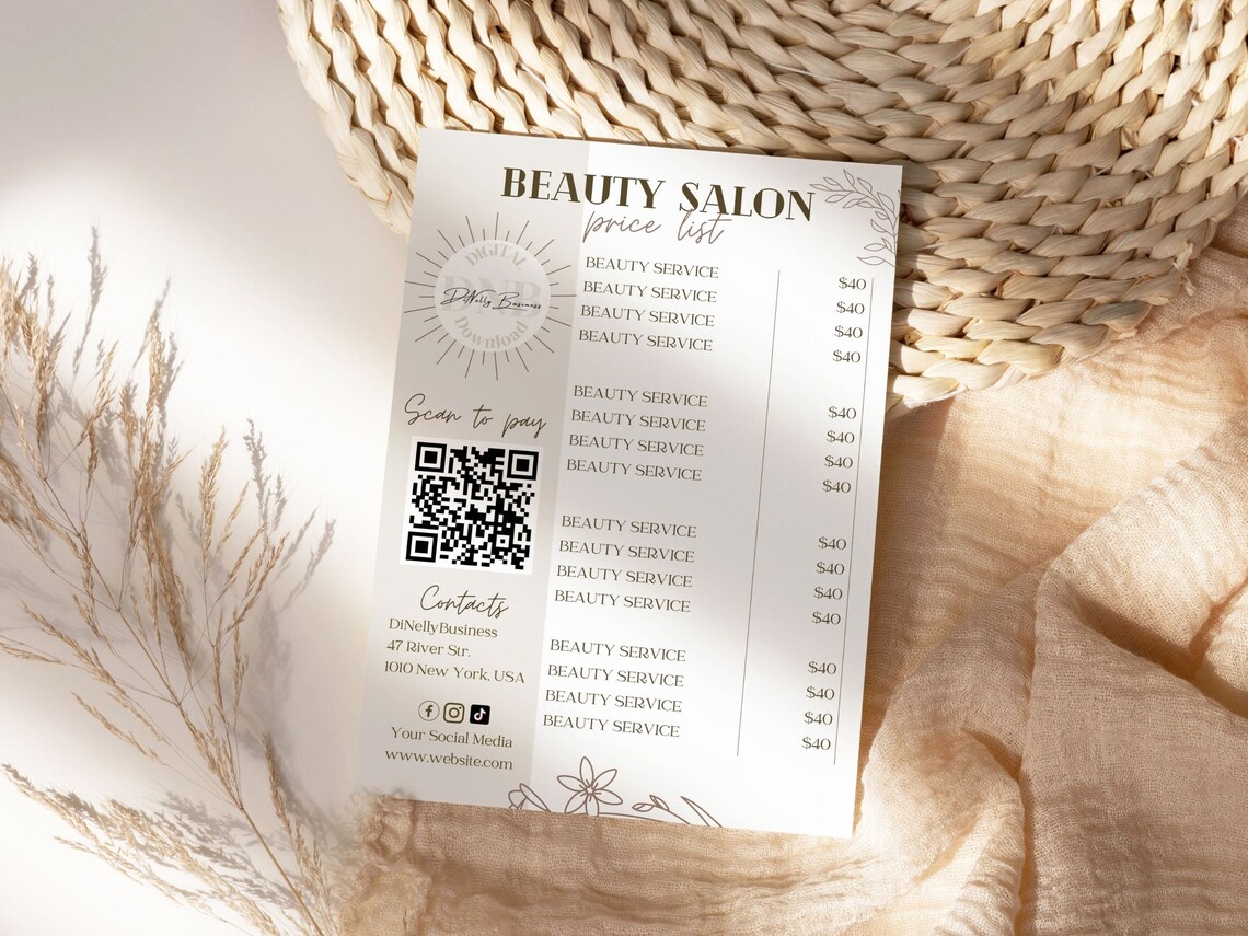 Editable Price List Template for Small Business Minimalistic Pricing Sheet Edit in Canva ...