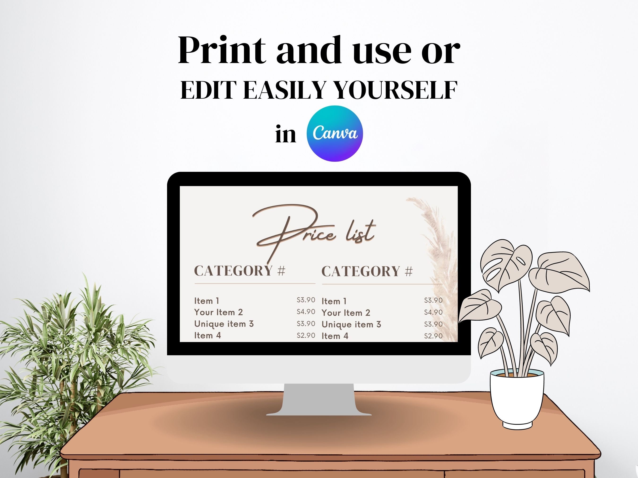 Editable Price List Template for Small Business Minimalistic Pricing Sheet Edit in Canva ...