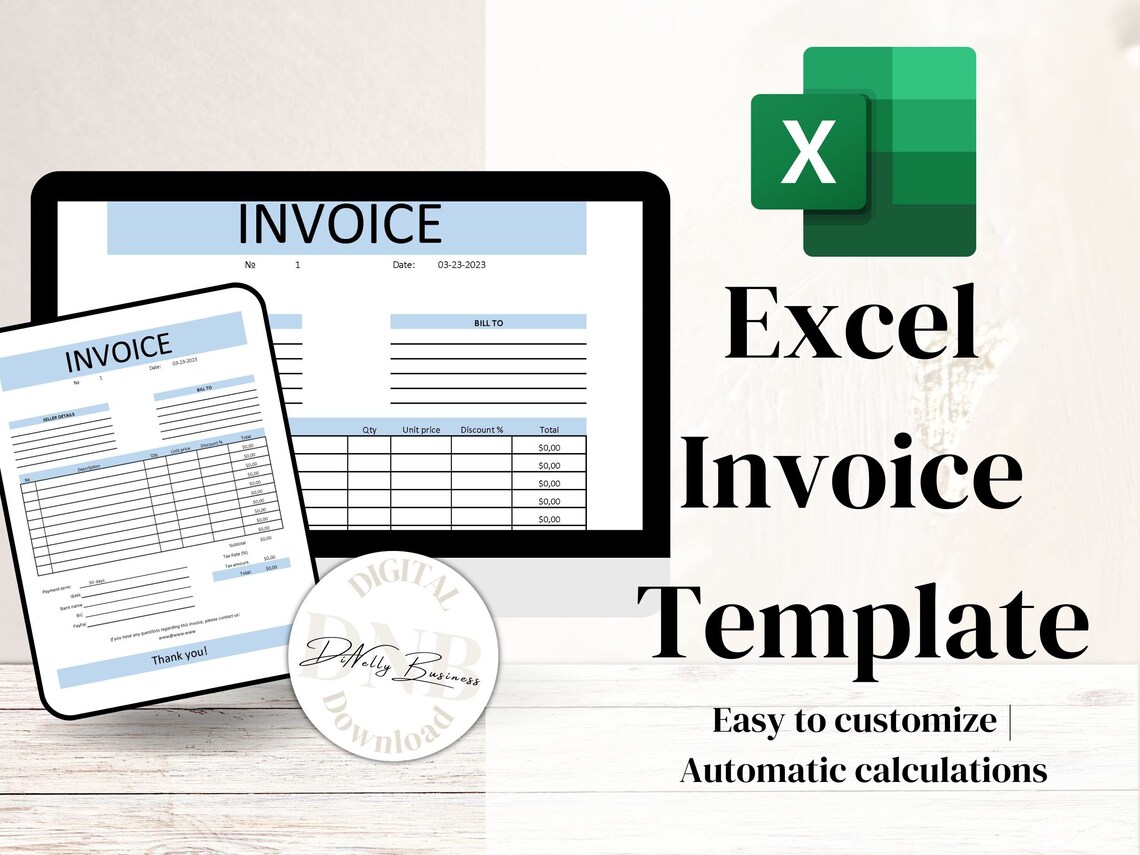 Invoice Template Excel, Excel Invoice Template Spreadsheet, Invoice ...