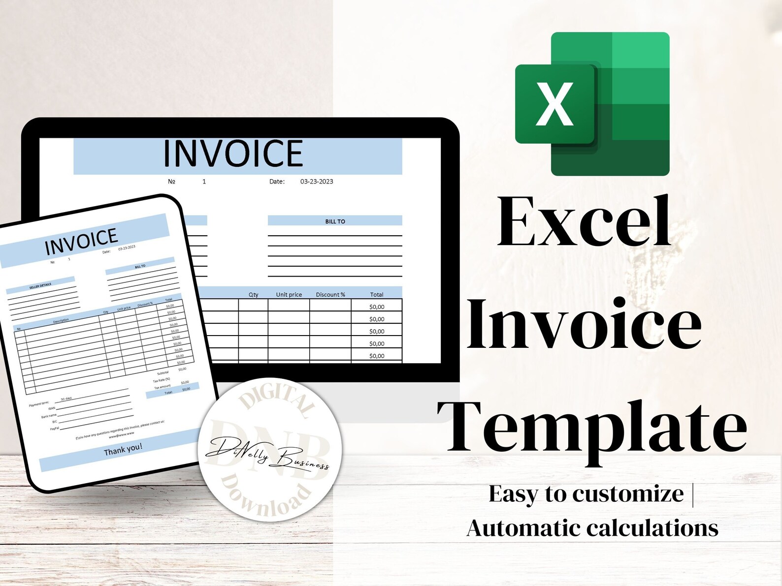 Invoice Template Excel, Excel Invoice Template Spreadsheet, Invoice ...