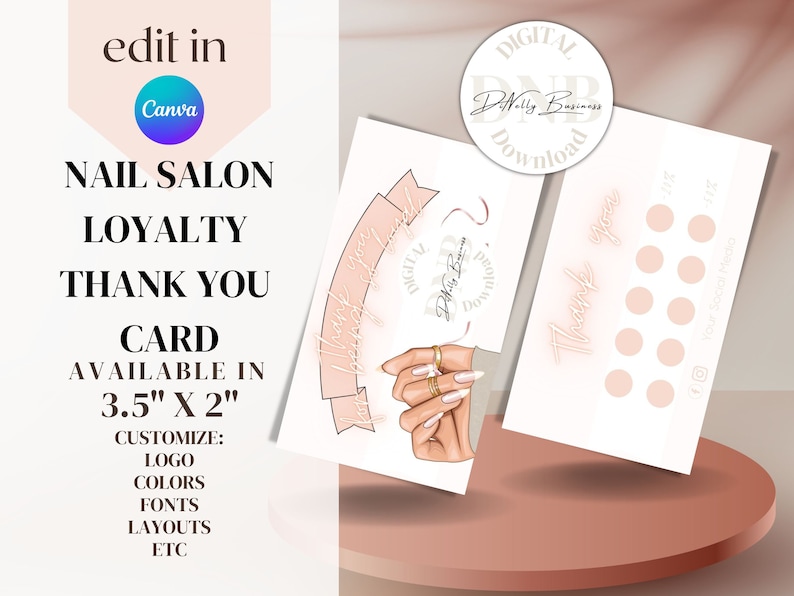 Nail Salon Loyalty Card Thank You Card Nail Salon Card, Nail Technician ...