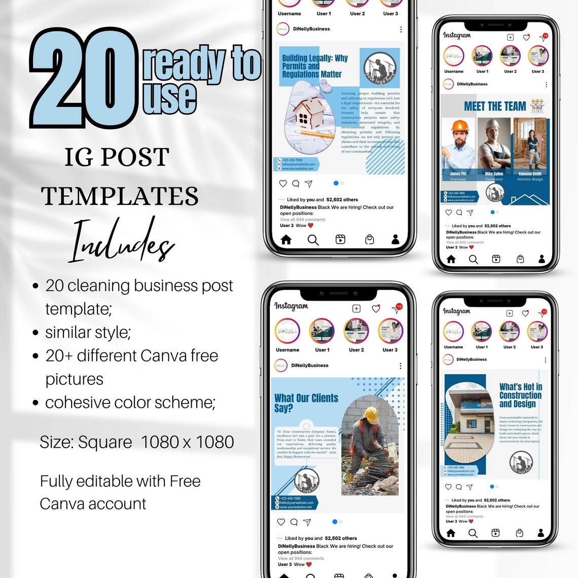 Construction Instagram Post Templates | Construction Social Media Post ...