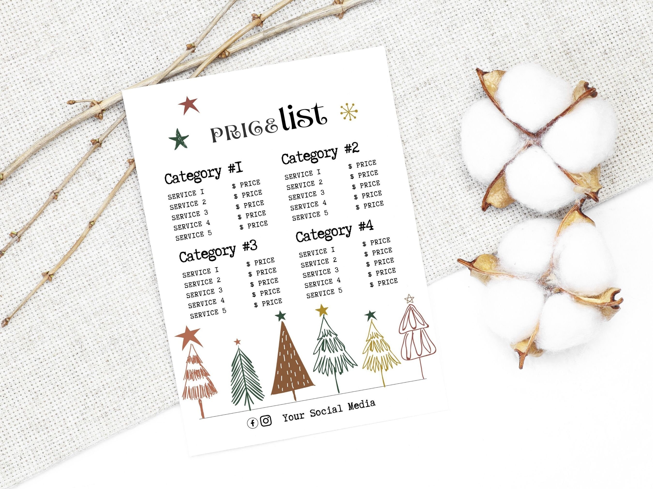 Boho Christmas Price List, Editable Retro Price List Template Canva ...