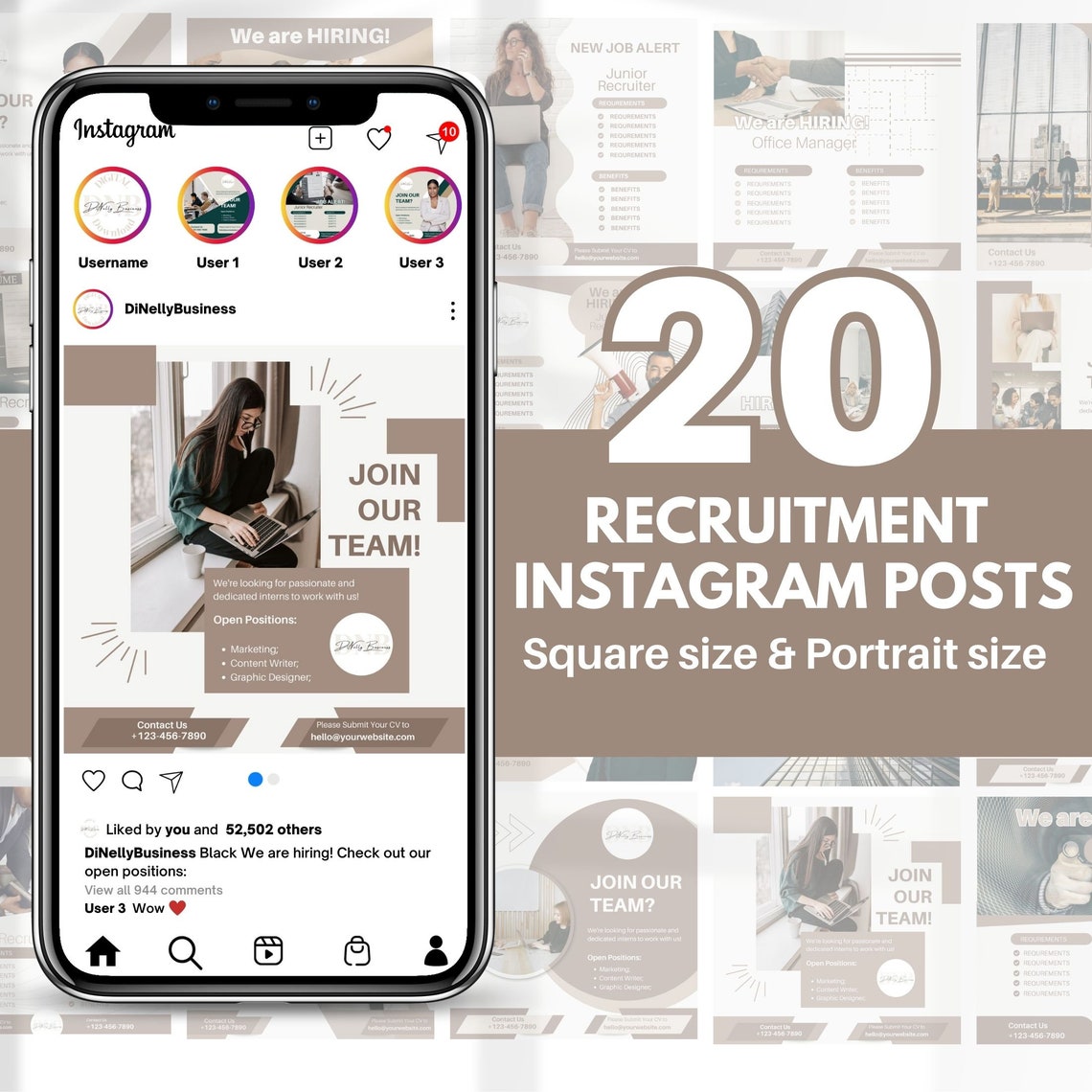 Recruitment Agency Instagram Post Templates | We Are Hiring Instagram ...