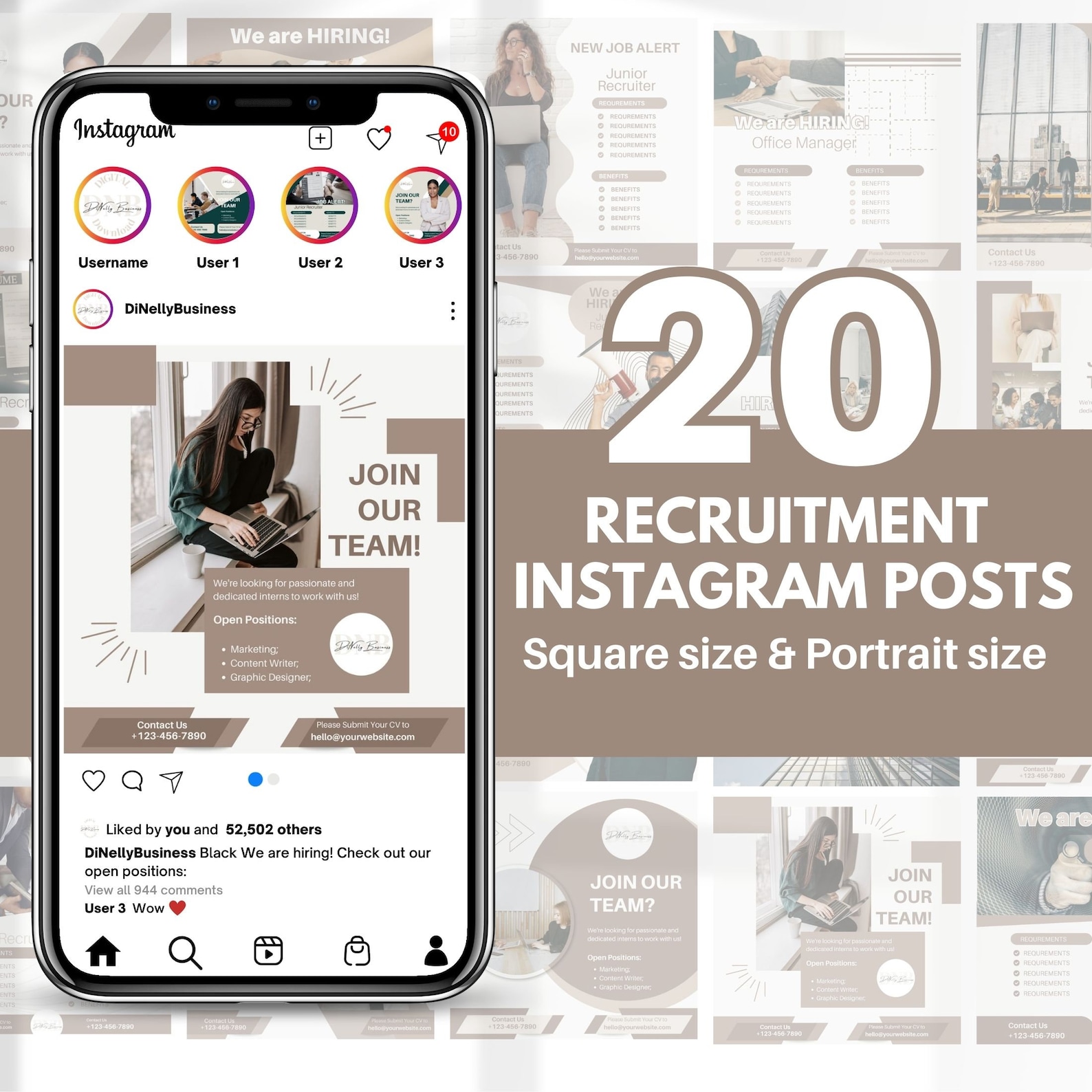 20 Boho Recruitment Instagram Post Templates | HR Agency Social Media ...