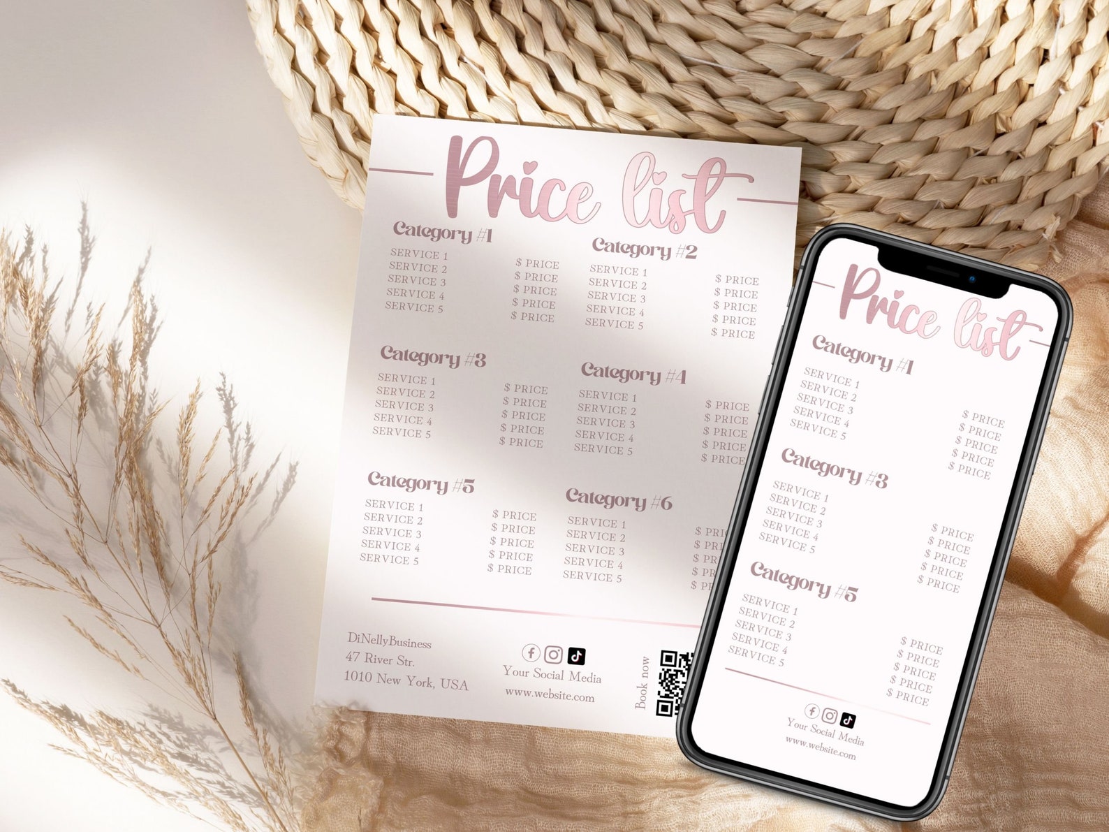 Rose Gold Price List Template, Editable Price List Template Canva ...