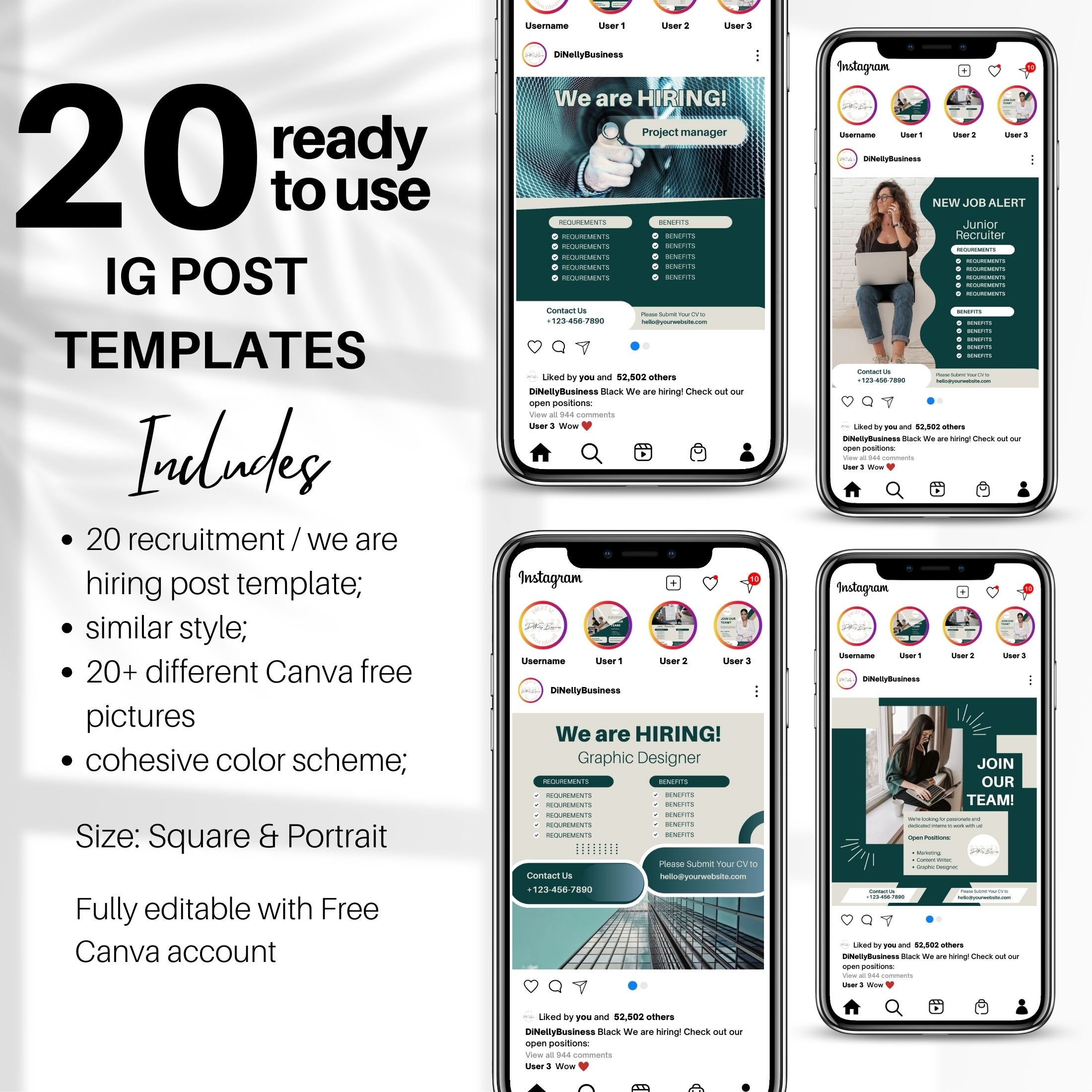Human Resources Instagram Post Templates We Are Hiring Instagram Posts ...