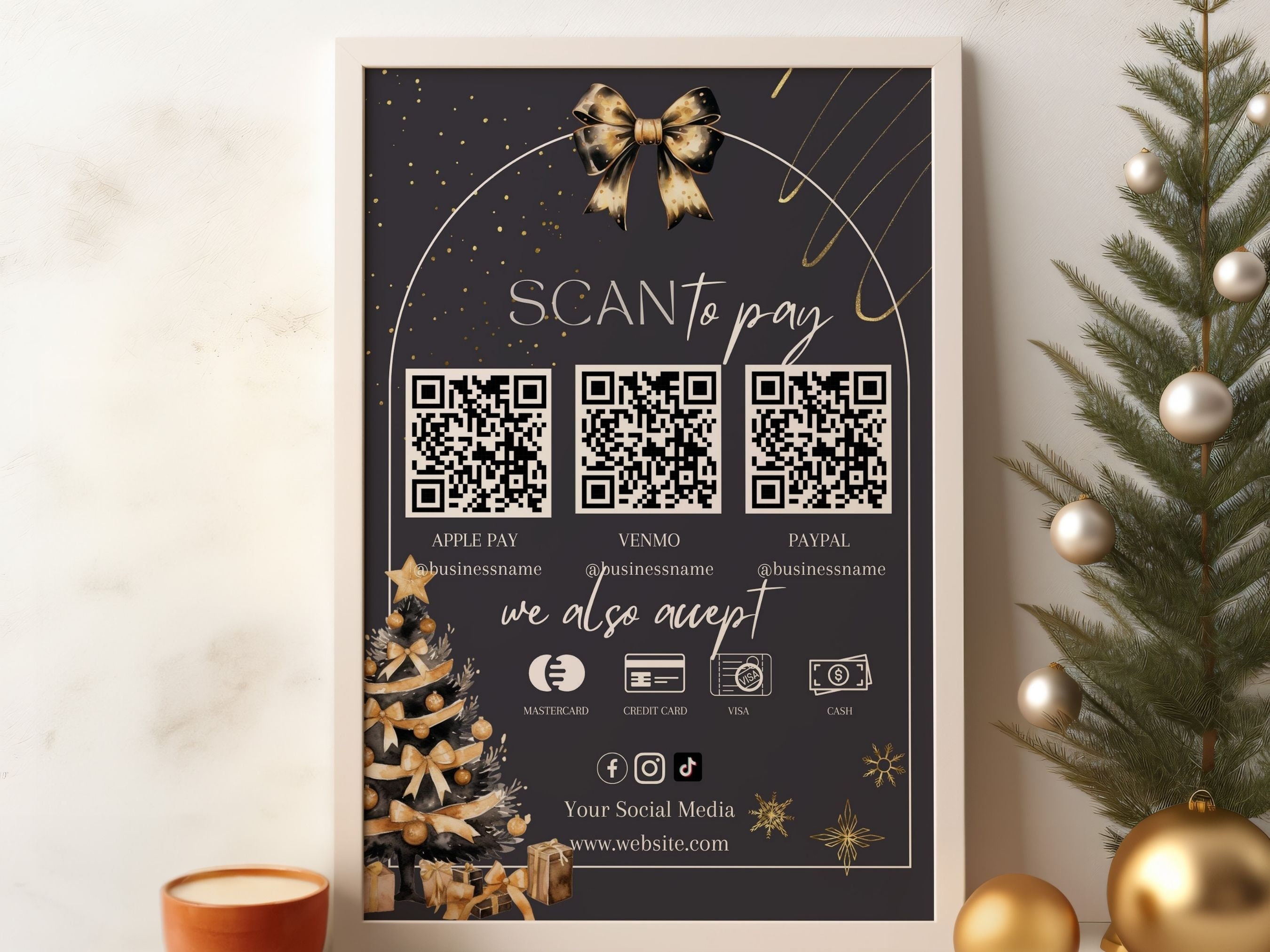 Christmas QR Code Scan to Pay Template, Christmas Black and Gold ...