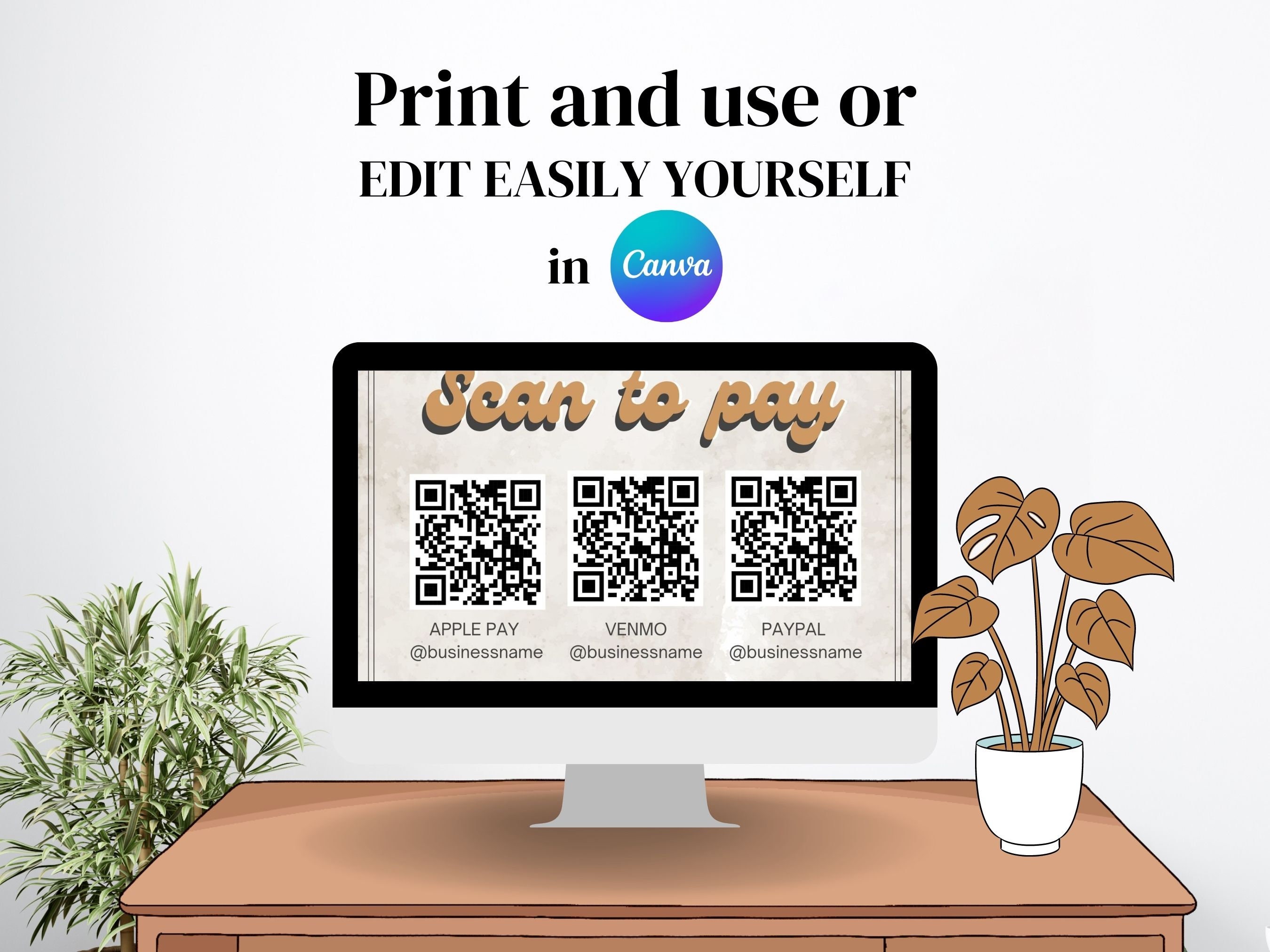 Vintage Scan to Pay Canva Template, Editable QR Scan to Pay Canva ...