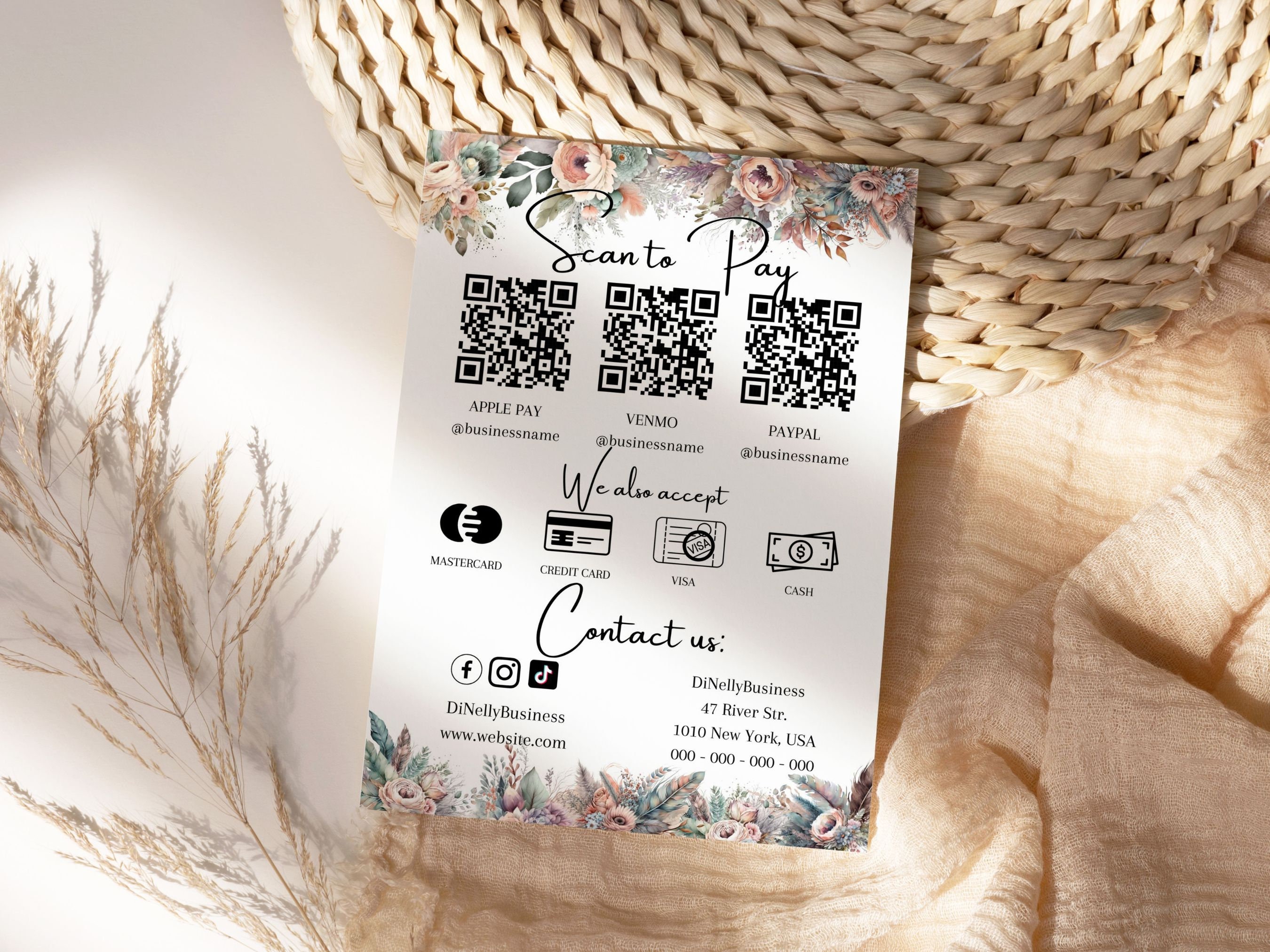 Boho Floral QR Code Scan to Pay Template QR Code Payments - Etsy