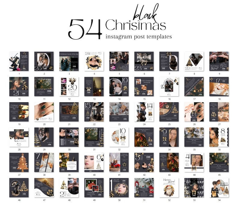 54 Black Christmas Instagram Post Templates; Elegant Salon Christmas IG ...