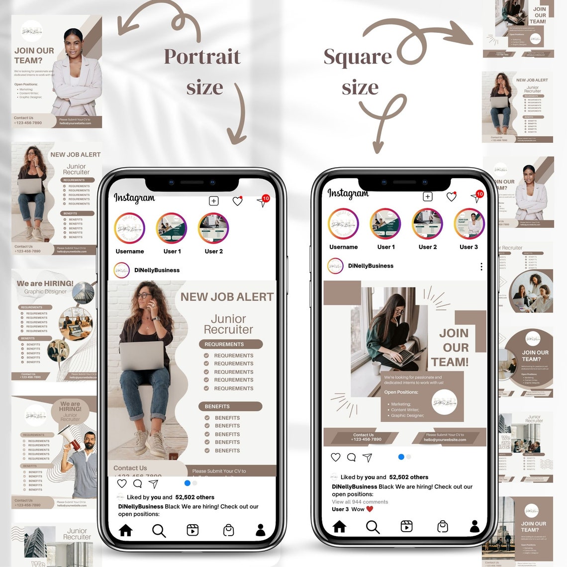 20 Boho Recruitment Instagram Post Templates | HR Agency Social Media ...