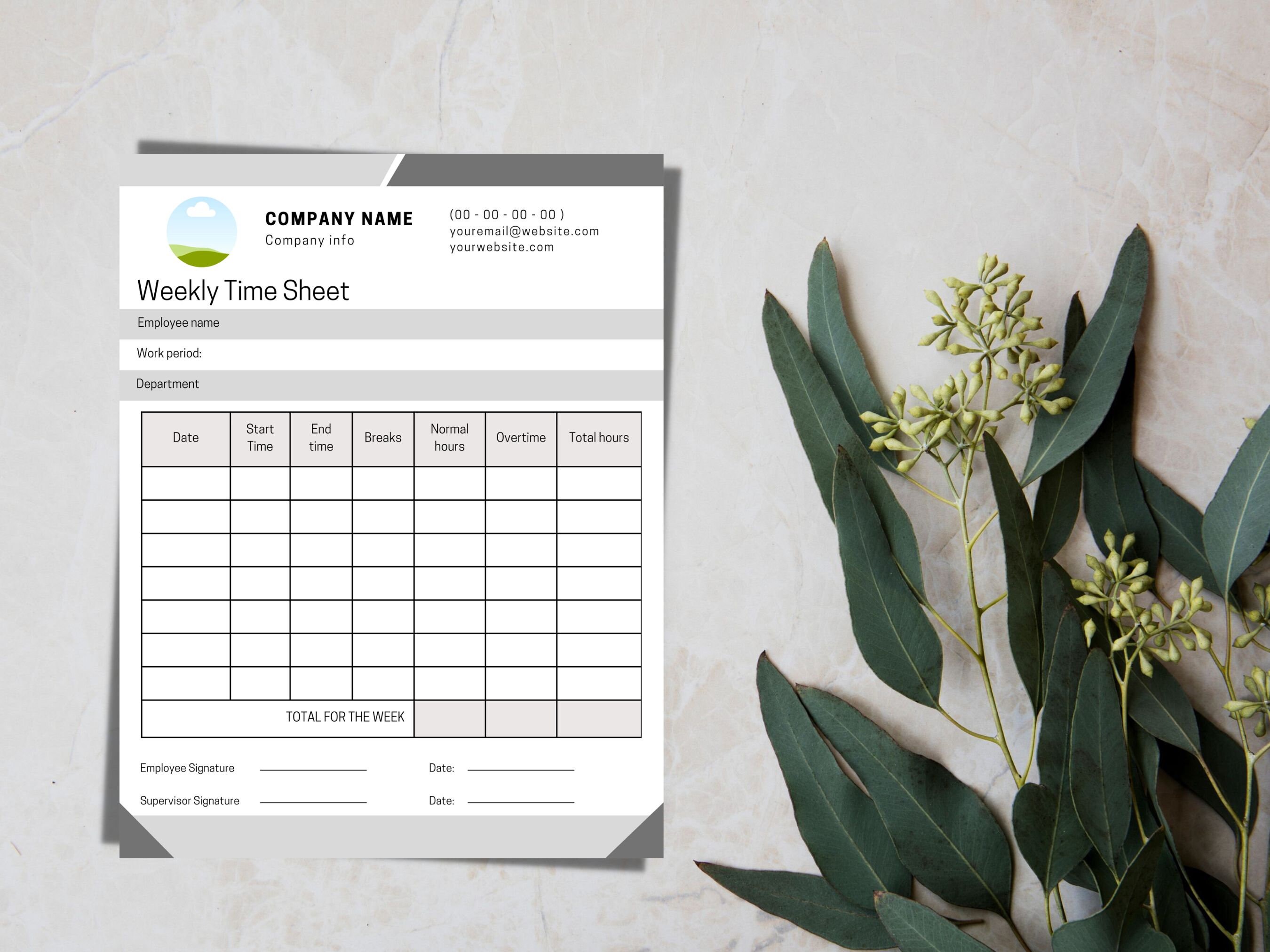 Printable Employee Time Sheet, Weekly Time Tracker, Working Hours ...