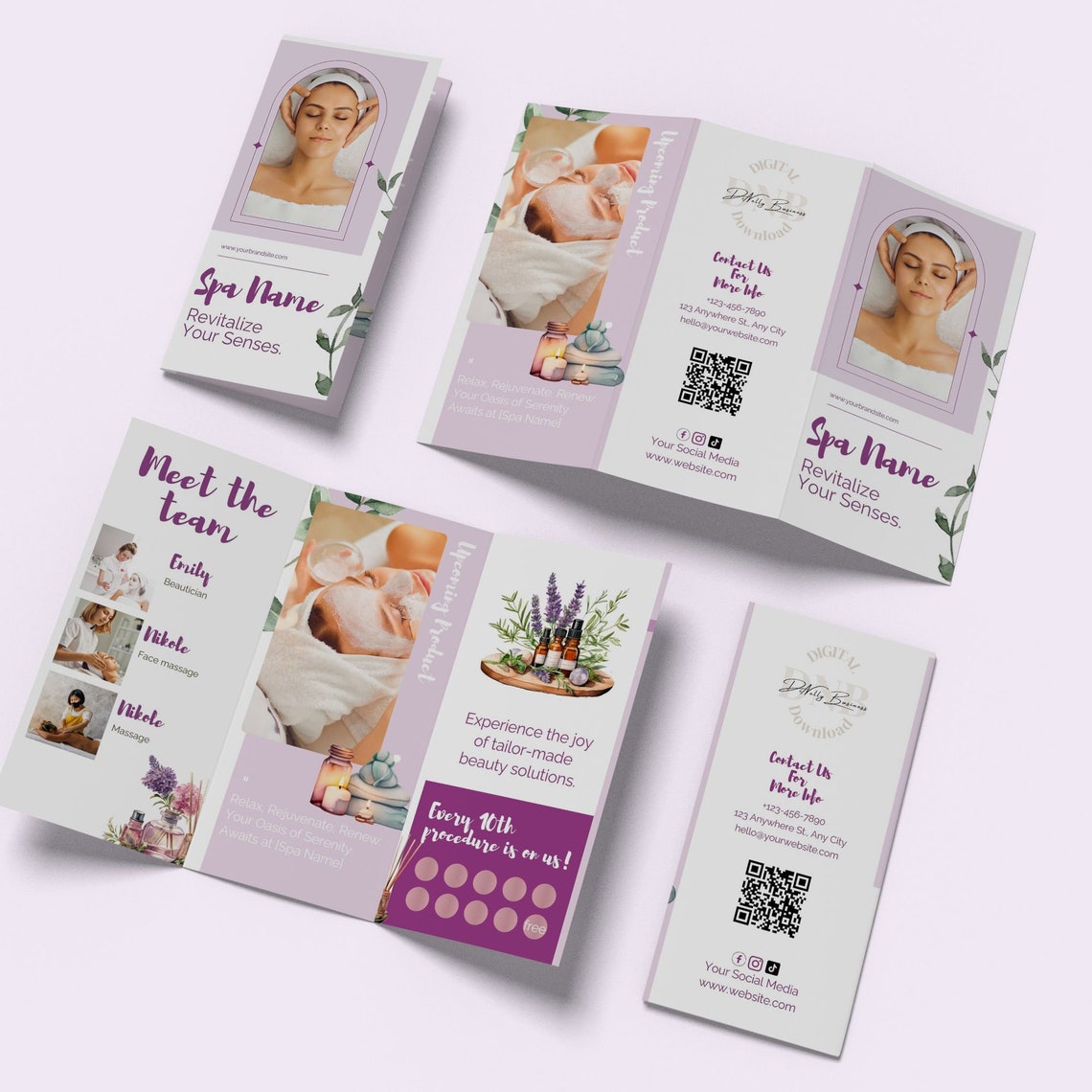 Trifold Spa Salon Brochure, Editable Massage Therapy Booklet, Beauty ...