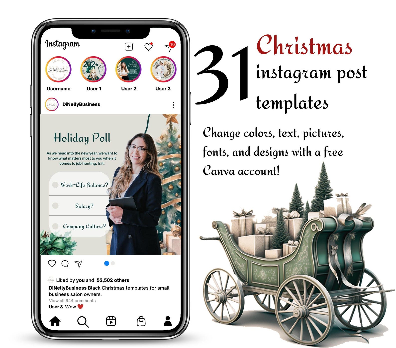 Recruitment Christmas Instagram Post Templates, Recruitment Holiday ...