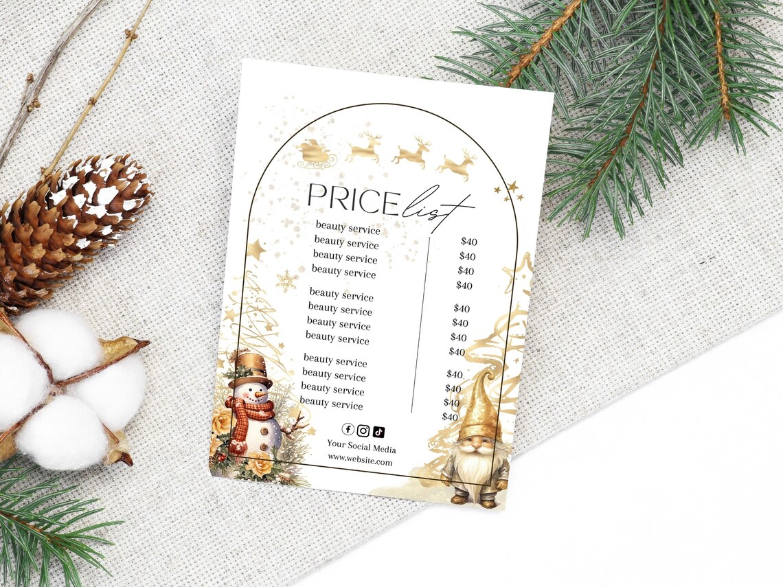 Christmas Price List Template Editable, Spa and Salon Price List ...