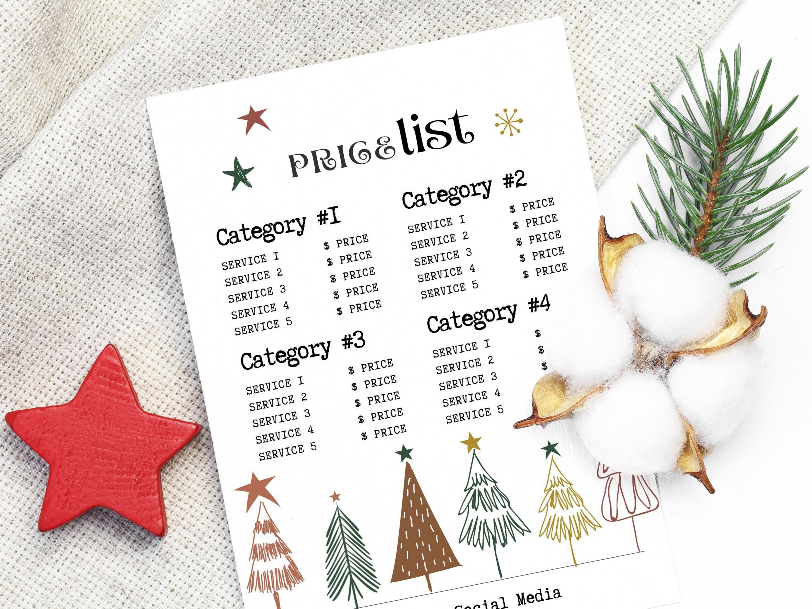Boho Christmas Price List, Editable Retro Price List Template Canva ...