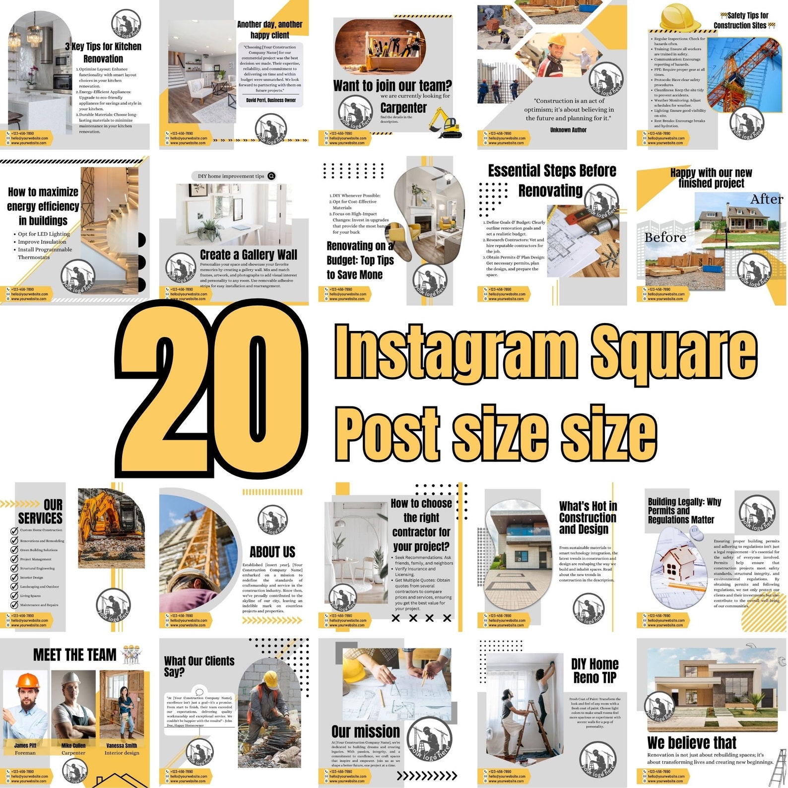 Construction Instagram Post Templates | Construction Social Media Post ...