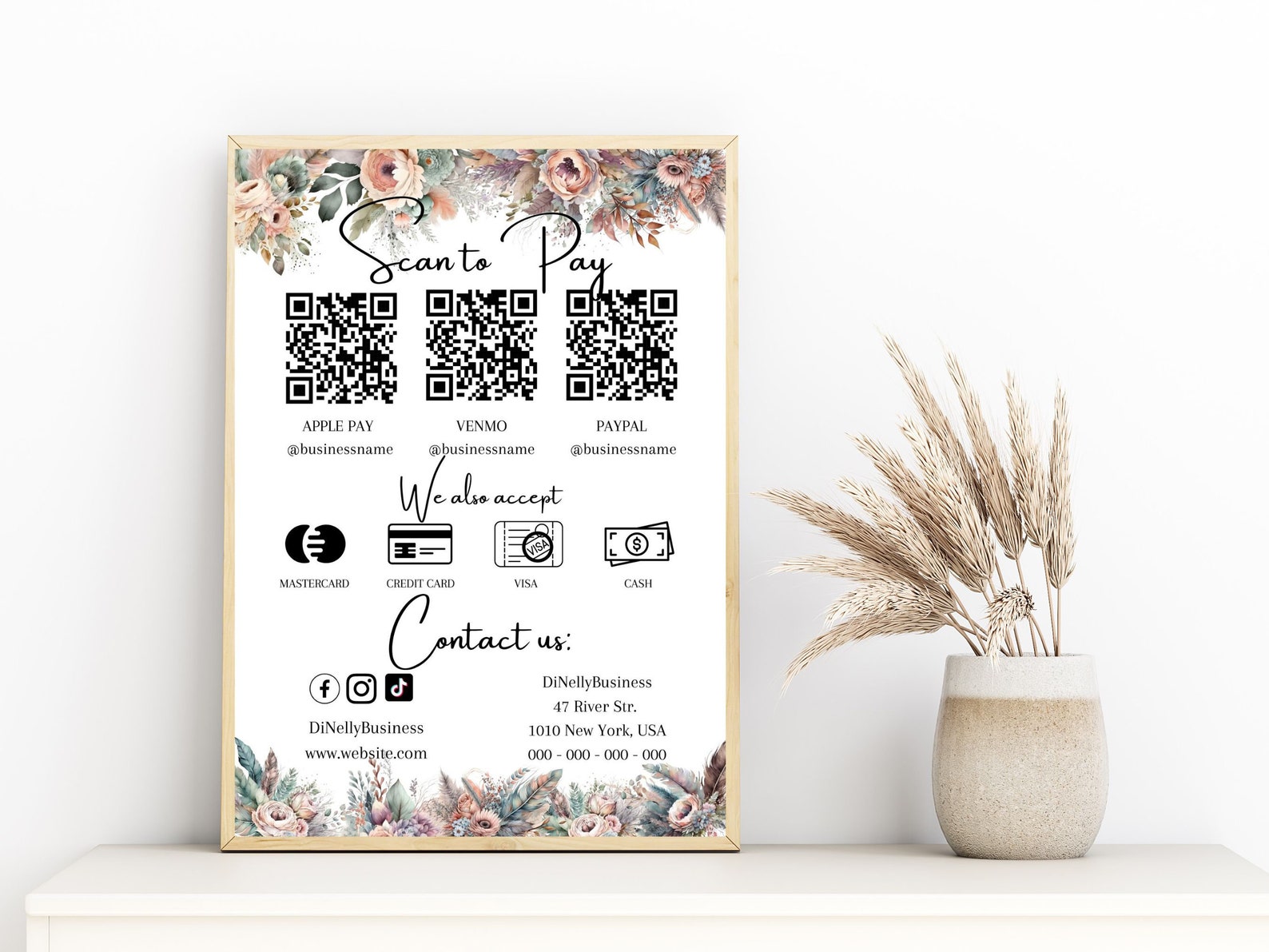 Boho Floral QR Code Scan to Pay Template QR Code Payments - Etsy