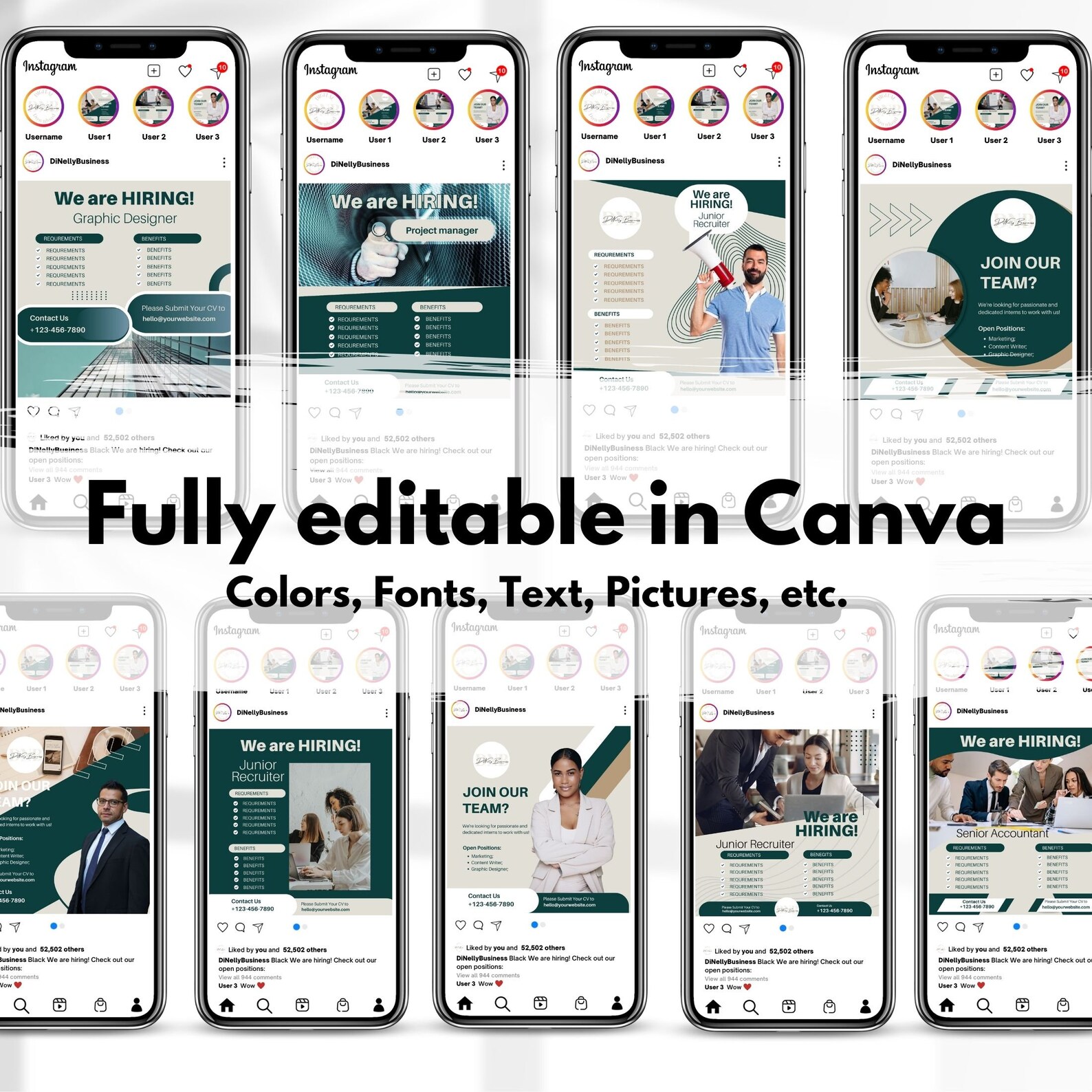 Recruitment Instagram Post Templates - Canva | We Are Hiring Posts | HR ...