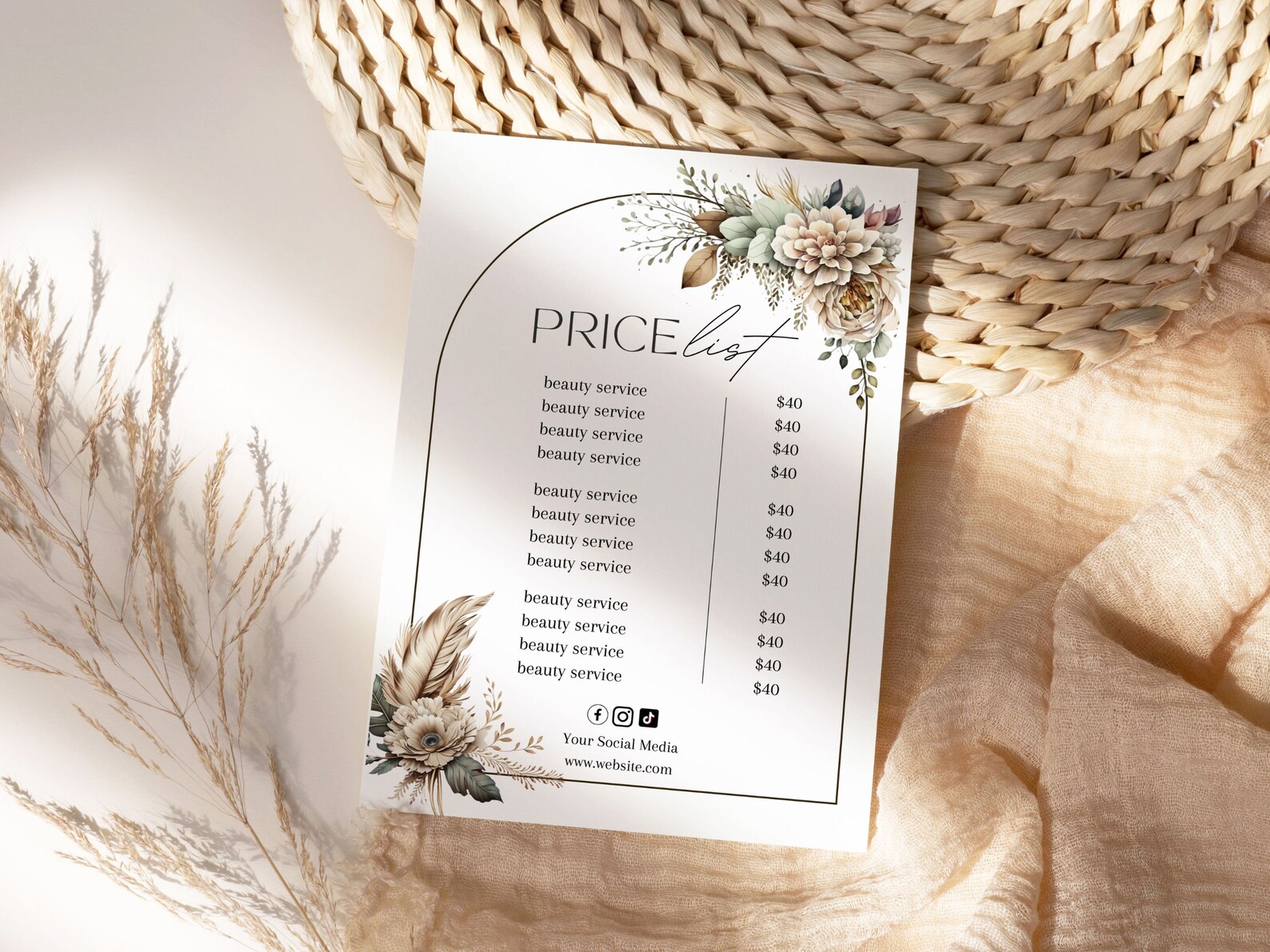 Boho Pampas Grass Price List and Scan to Pay Template, EDITABLE ...