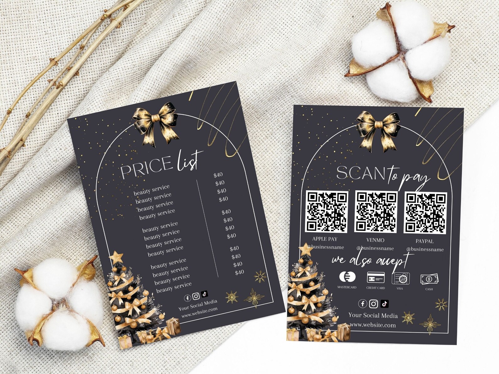 Black and Gold Christmas Price List and Scan to Pay Template; QR Code ...