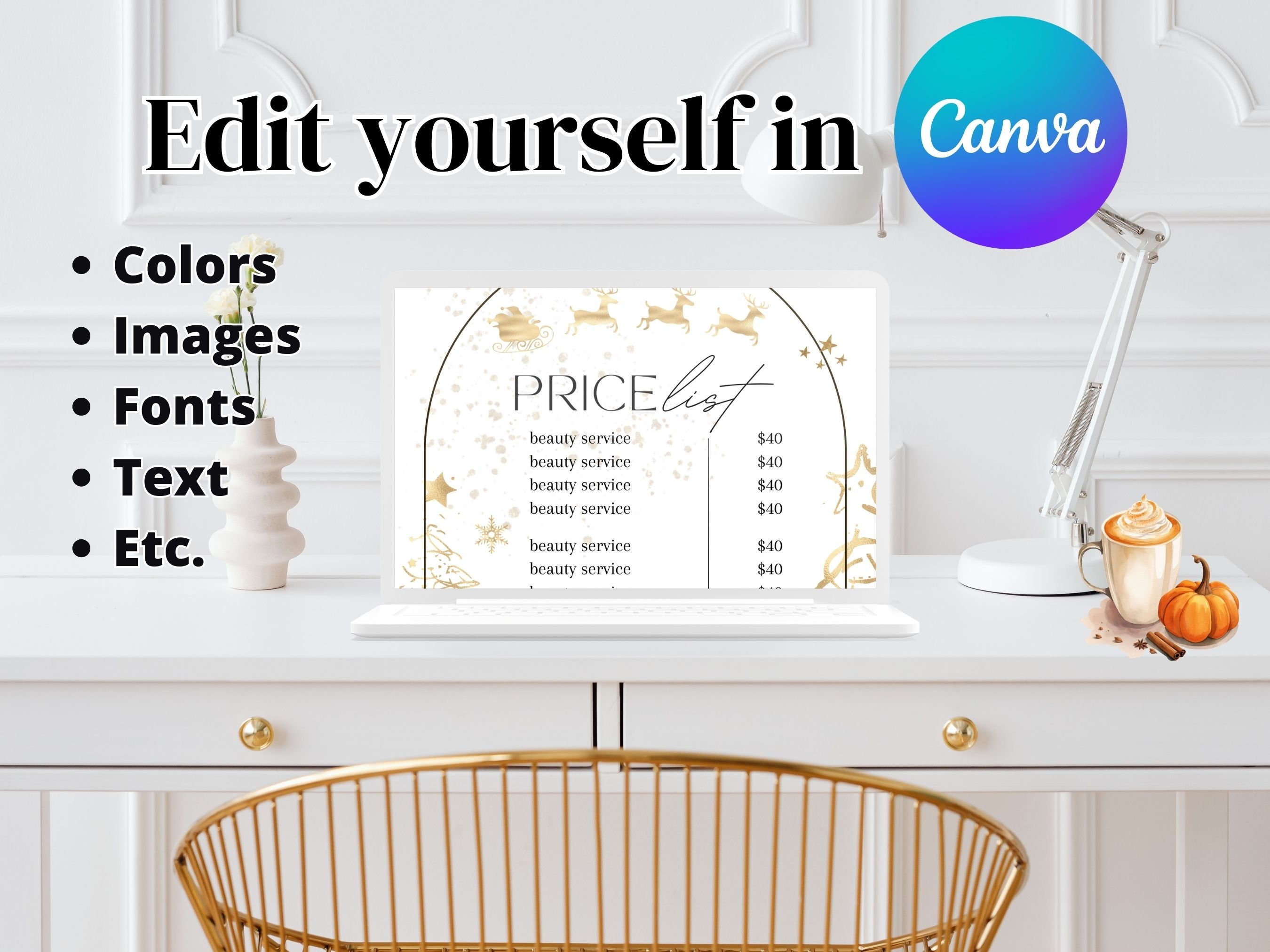 Christmas Price List Template Editable, Spa and Salon Price List ...