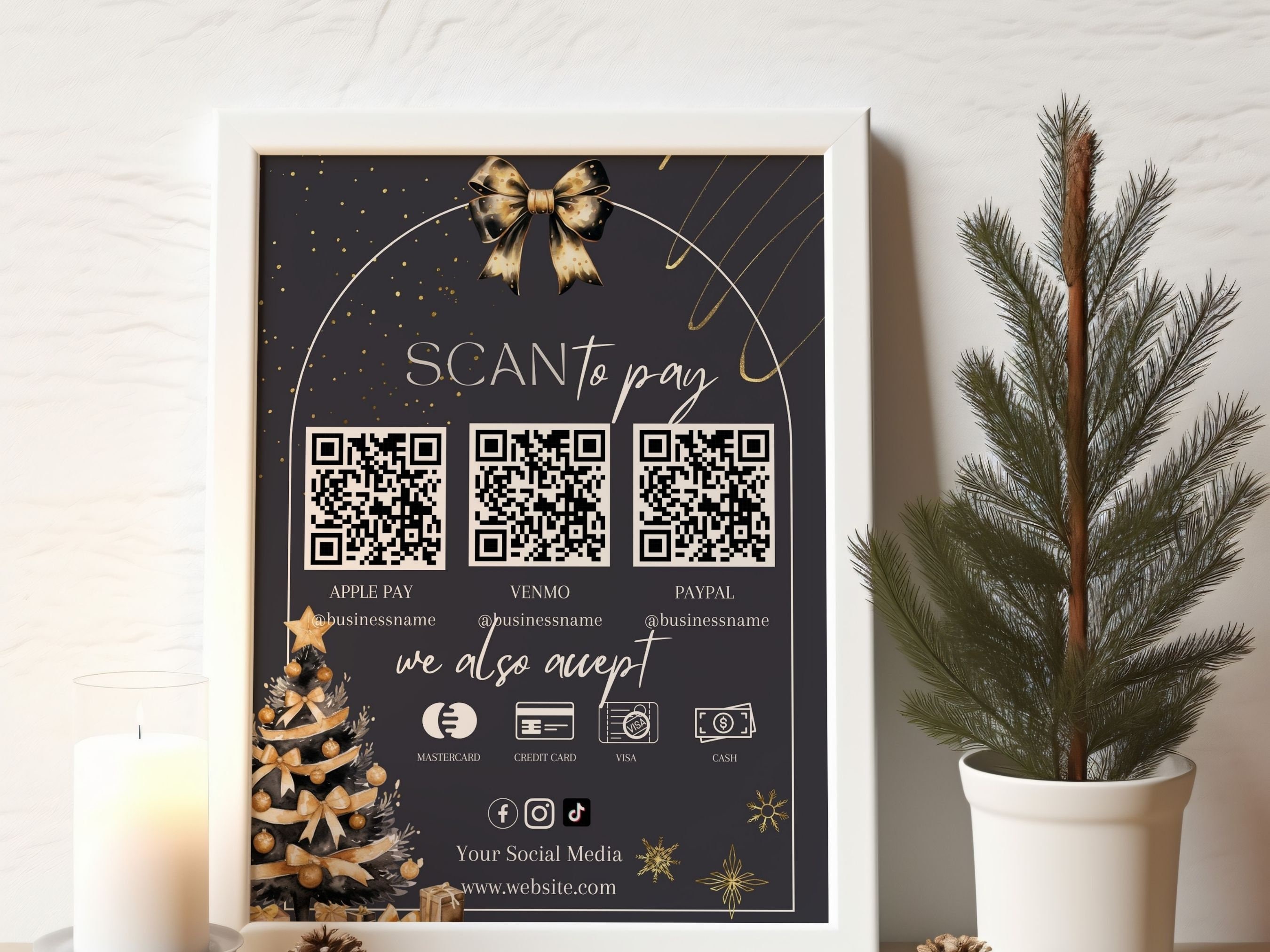 Christmas QR Code Scan to Pay Template, Christmas Black and Gold ...
