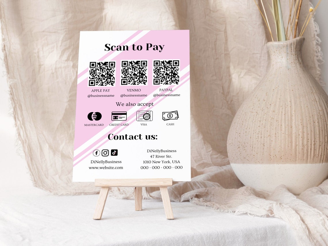 Pink QR Code Scan-to-pay Canva Template, Editable QR Scan to Pay Canva ...