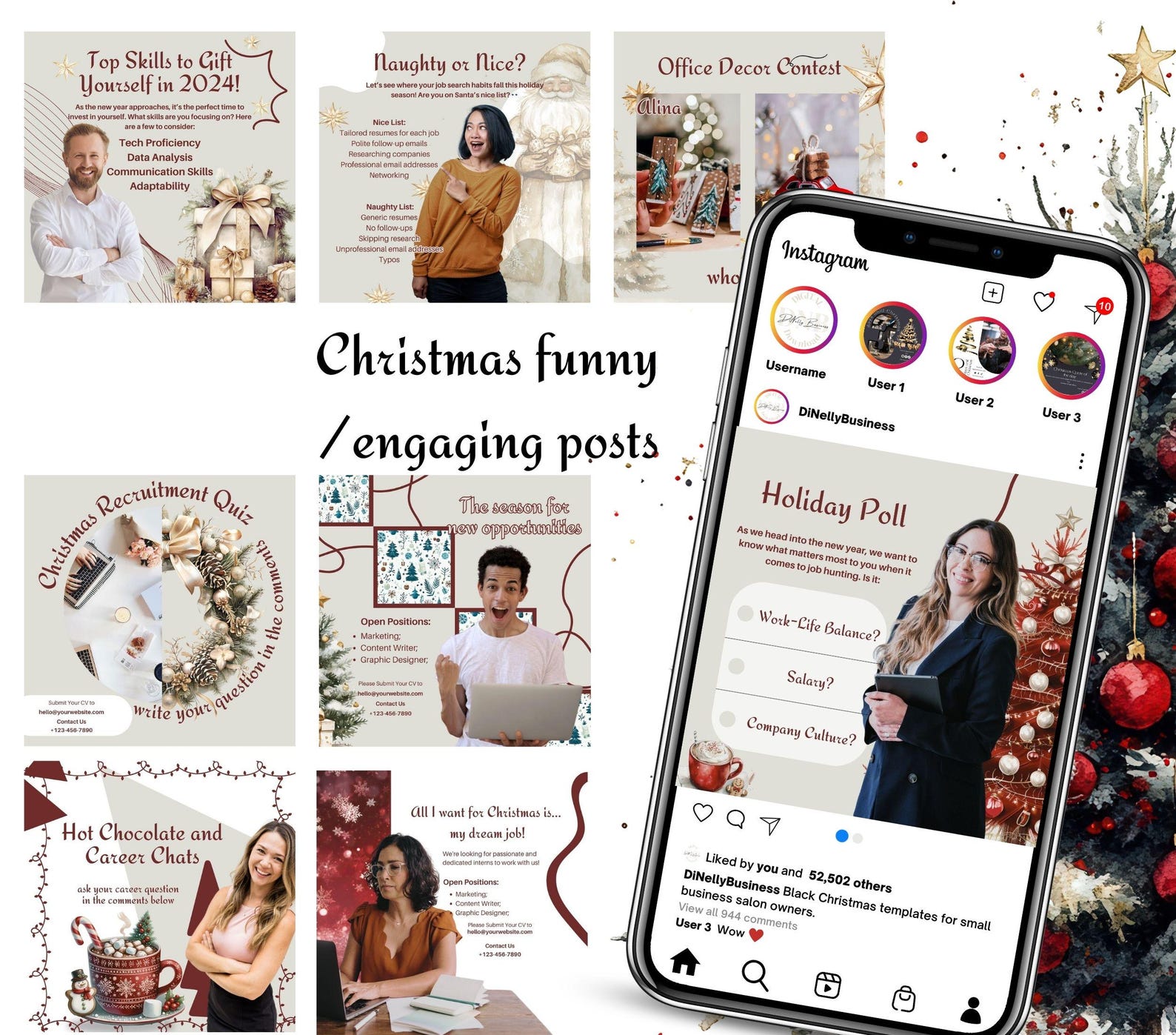 Recruitment Christmas Instagram Post Templates, Recruitment Holiday ...