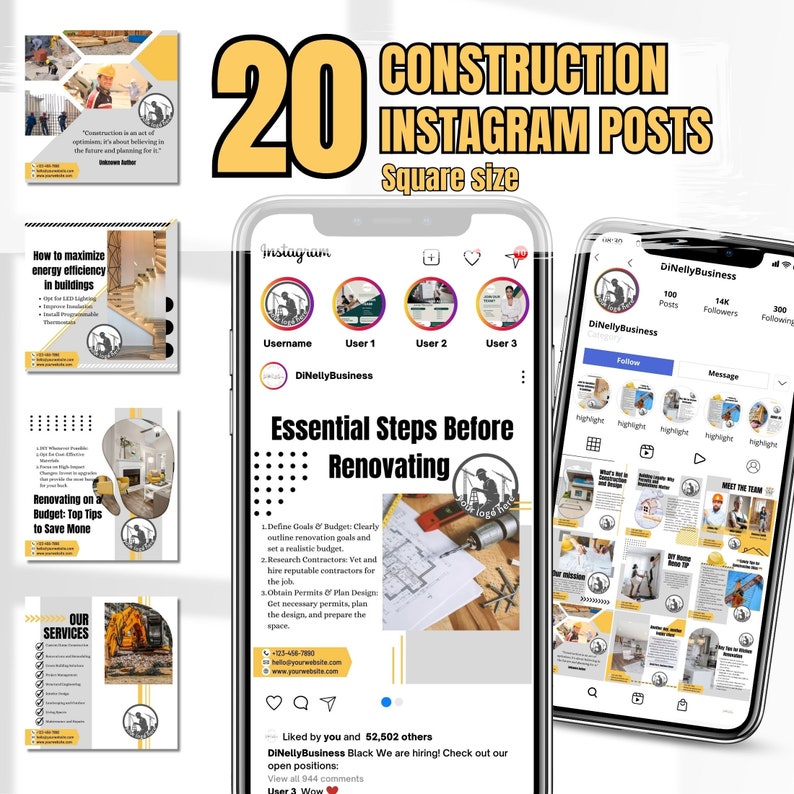 Construction Instagram Post Templates | Construction Social Media Post ...
