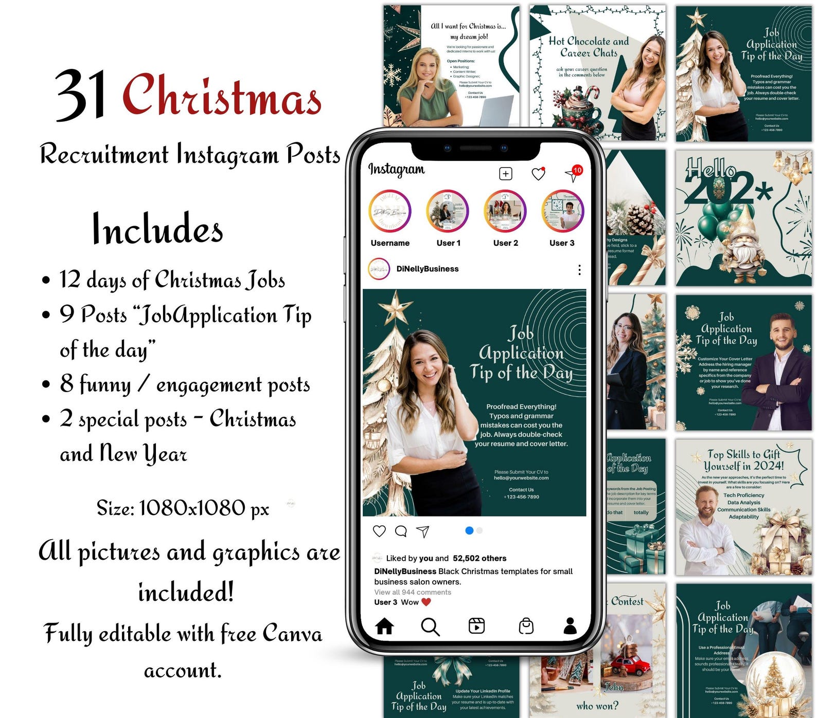 Recruitment Christmas Instagram Post Templates, Recruitment Holiday ...