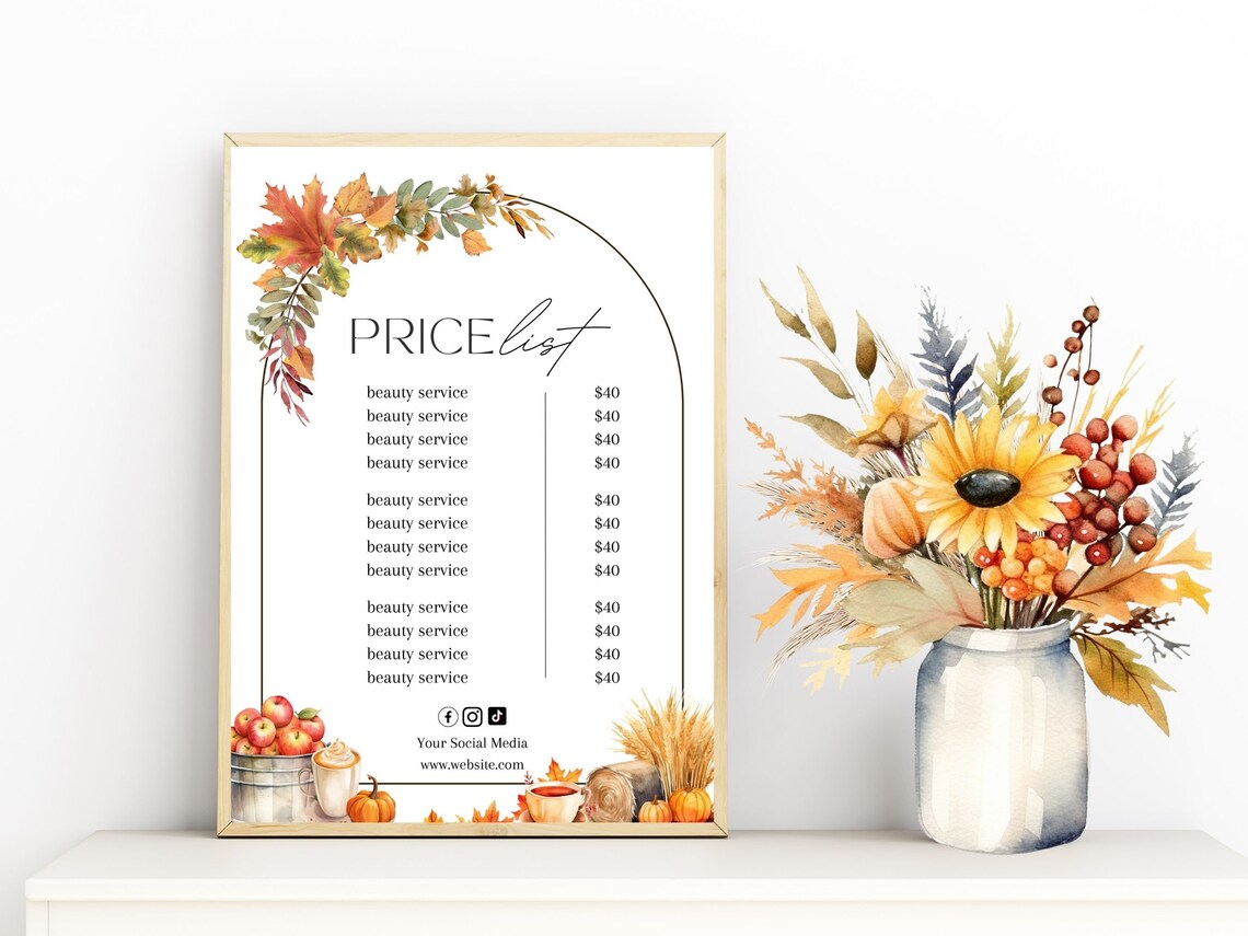 Autumn Price List and Scan to Pay Template, Fall Templates, EDITABLE ...
